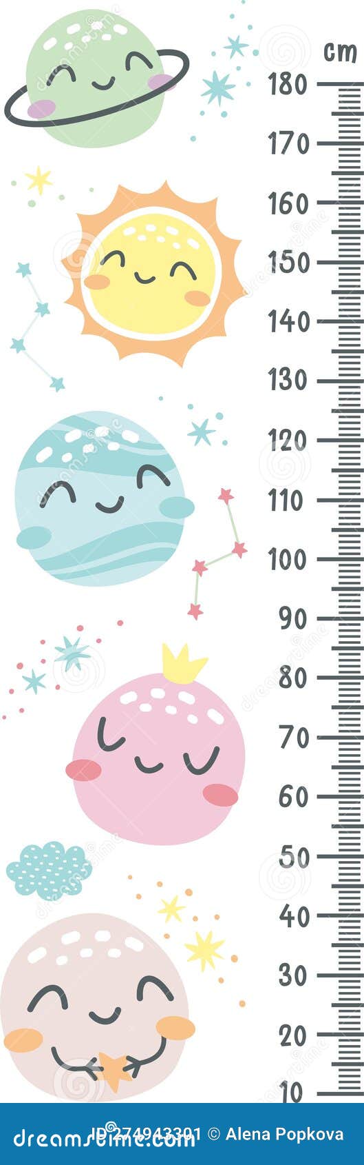 Ruler for Measuring Growth in Children. Cute Smiling Planets Stock ...