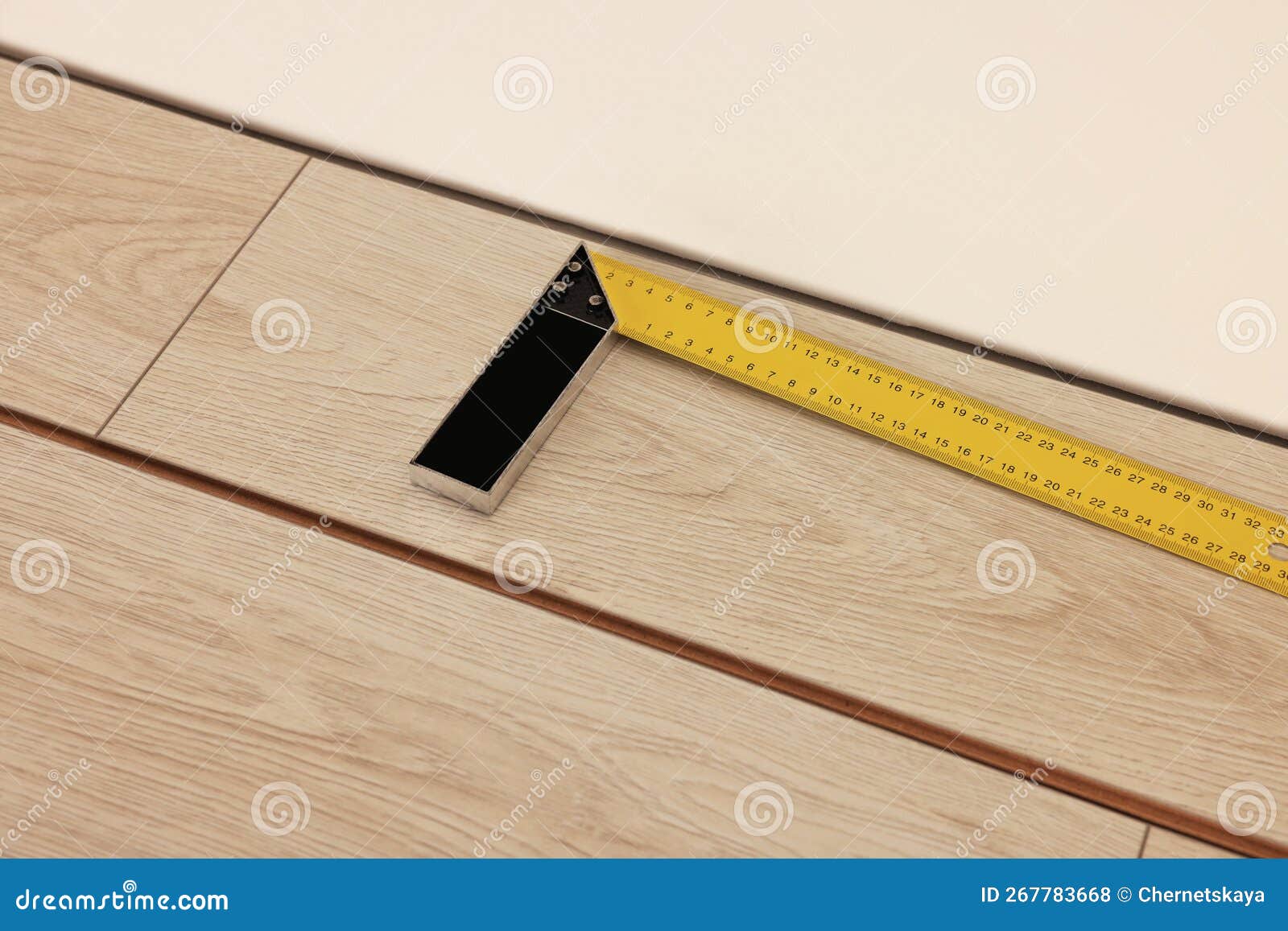 Ruler and Parquet Planks on Floor in Room Stock Photo - Image of panel ...