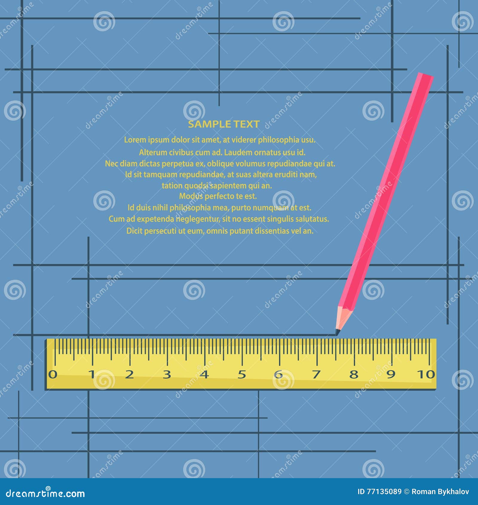 Ruler and Pencil on a Blue Background with Frames. Stock Vector ...