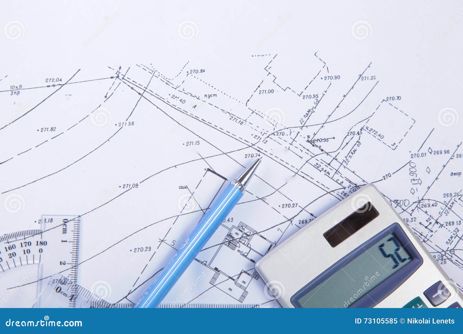 Ruler, Pencil and Calculator are on the Drawing Stock Image - Image of ...