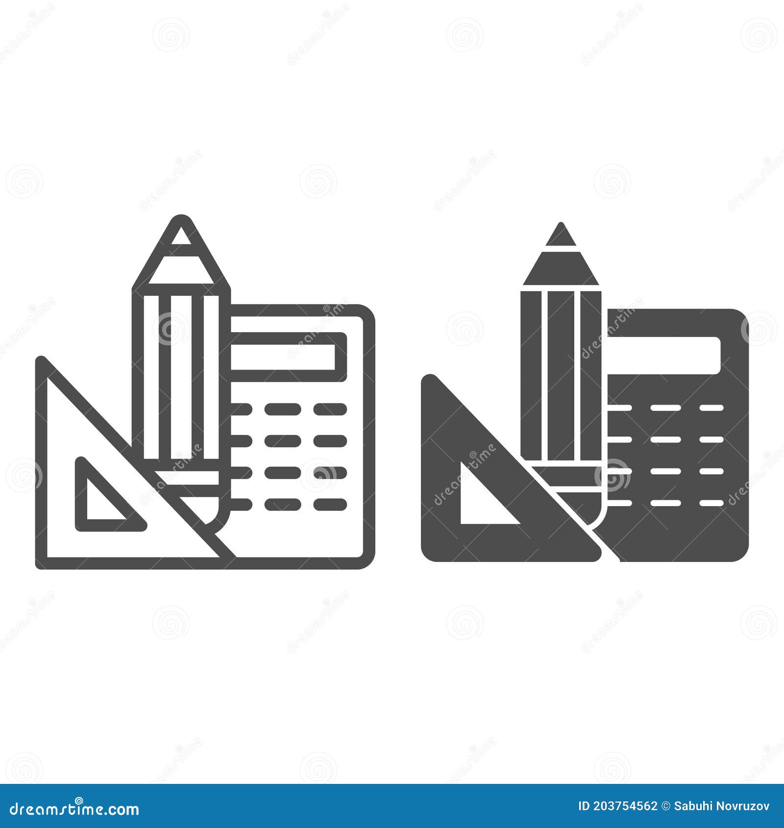 Ruler, Pencil and Calculator Line and Solid Icon, School Concept ...