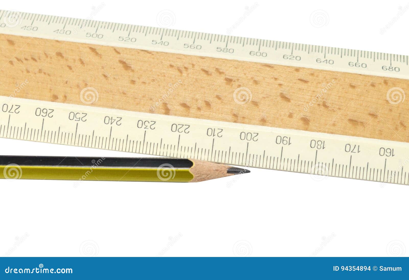 Ruler and pencil closeup stock photo. Image of lines - 94354894