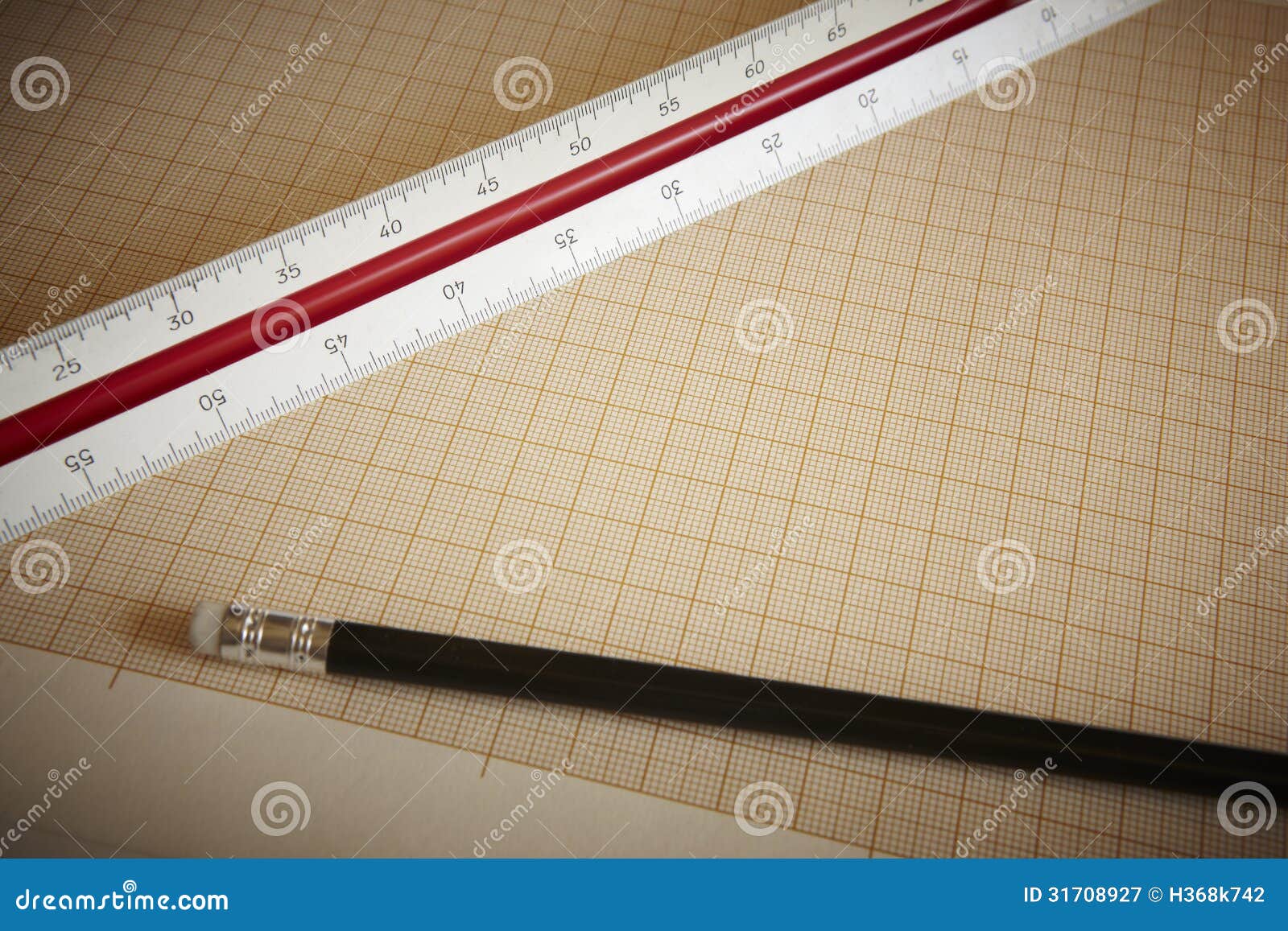 Ruler and Pencil with Graph Paper Stock Image - Image of design, graph ...
