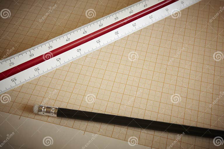 Ruler and Pencil with Graph Paper Stock Image - Image of design, graph ...