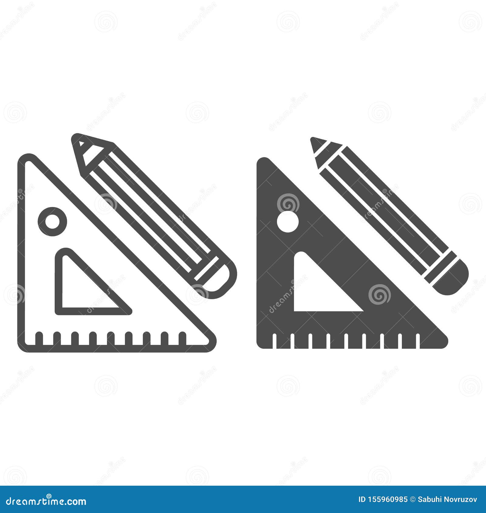 Ruler And Pencil Line And Glyph Icon. Draft Tools Vector Illustration ...