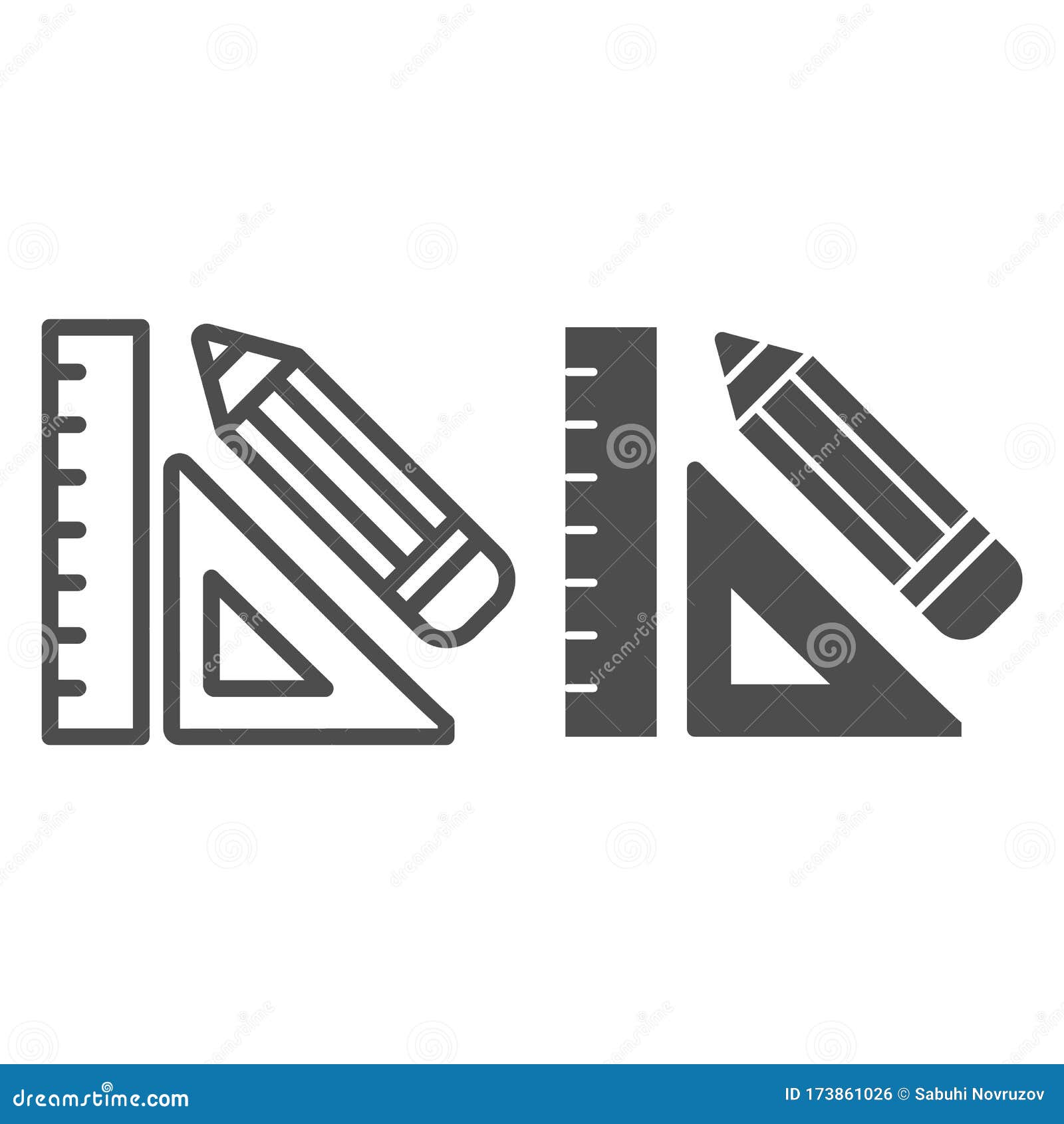 Ruler and Pencil Line and Solid Icon. Drawing Math Tools, Classic ...