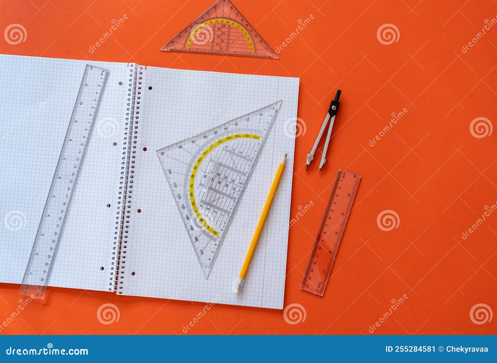 Ruler and Pencil at Open Notepad. Accessories for Learning Mathematics ...