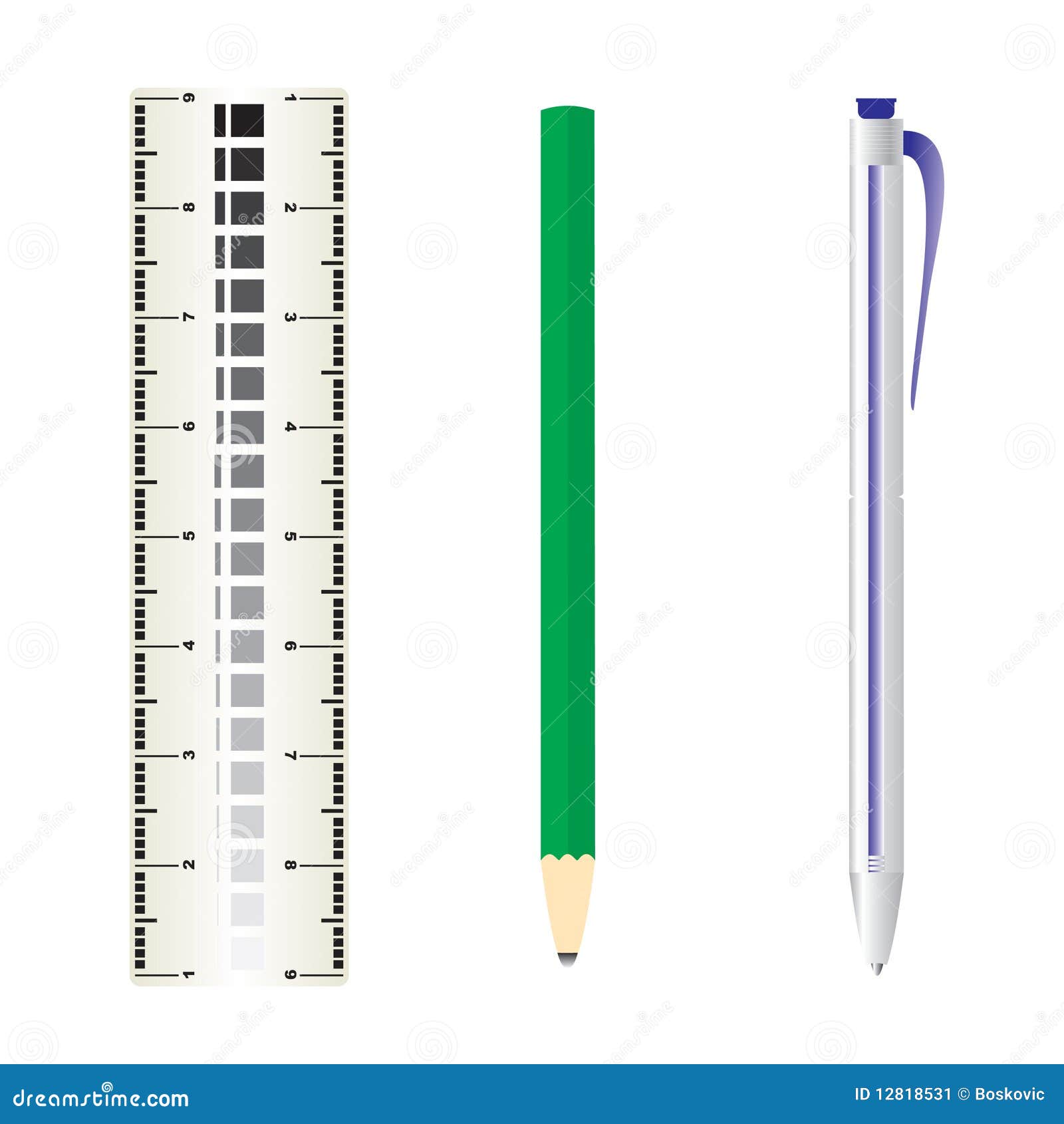 Ruler, Pencil and Rolling Pen Stock Vector - Illustration of graph ...
