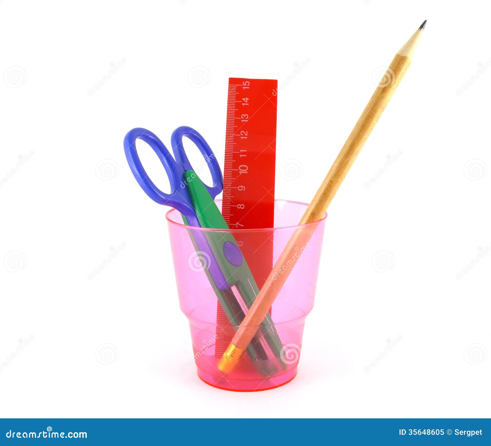 Ruler, pencil and scissors stock image. Image of pattern - 35648605