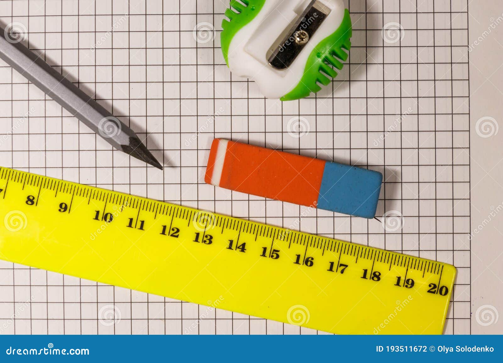 Ruler, Pencil, Sharpener and Eraser on Notepad Sheet Stock Photo ...