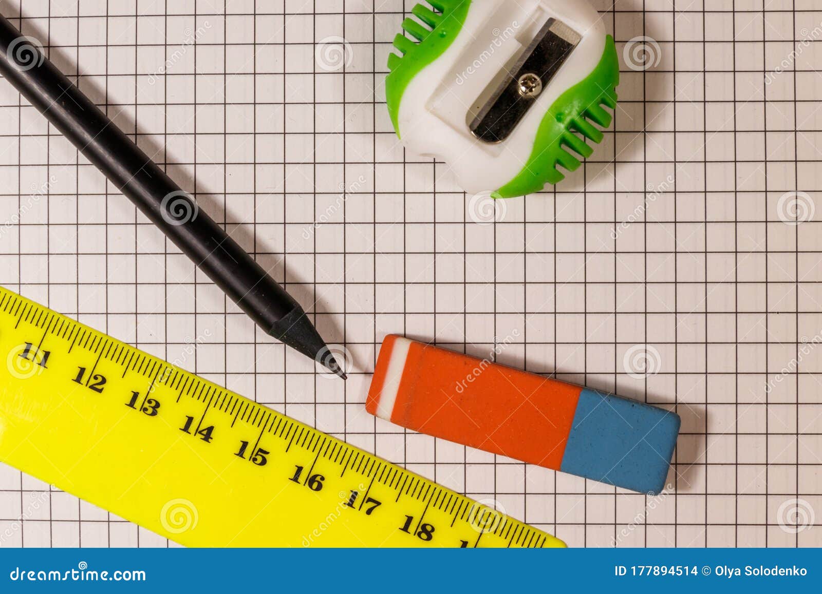 Ruler, Pencil, Sharpener and Eraser on Notepad Sheet Stock Photo ...