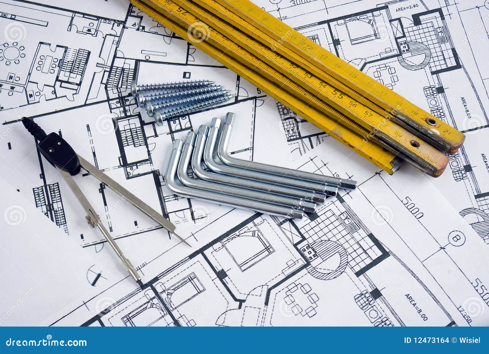 Ruler with plans stock photo. Image of floor, black, office - 12473164