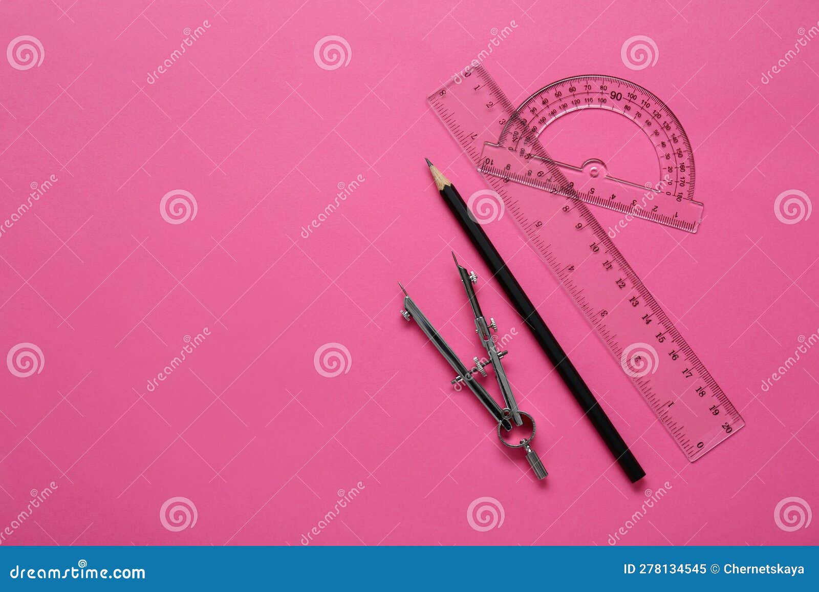 Protractor, Pencil And Eraser Lying On A Sheet Of Graph Paper Royalty ...