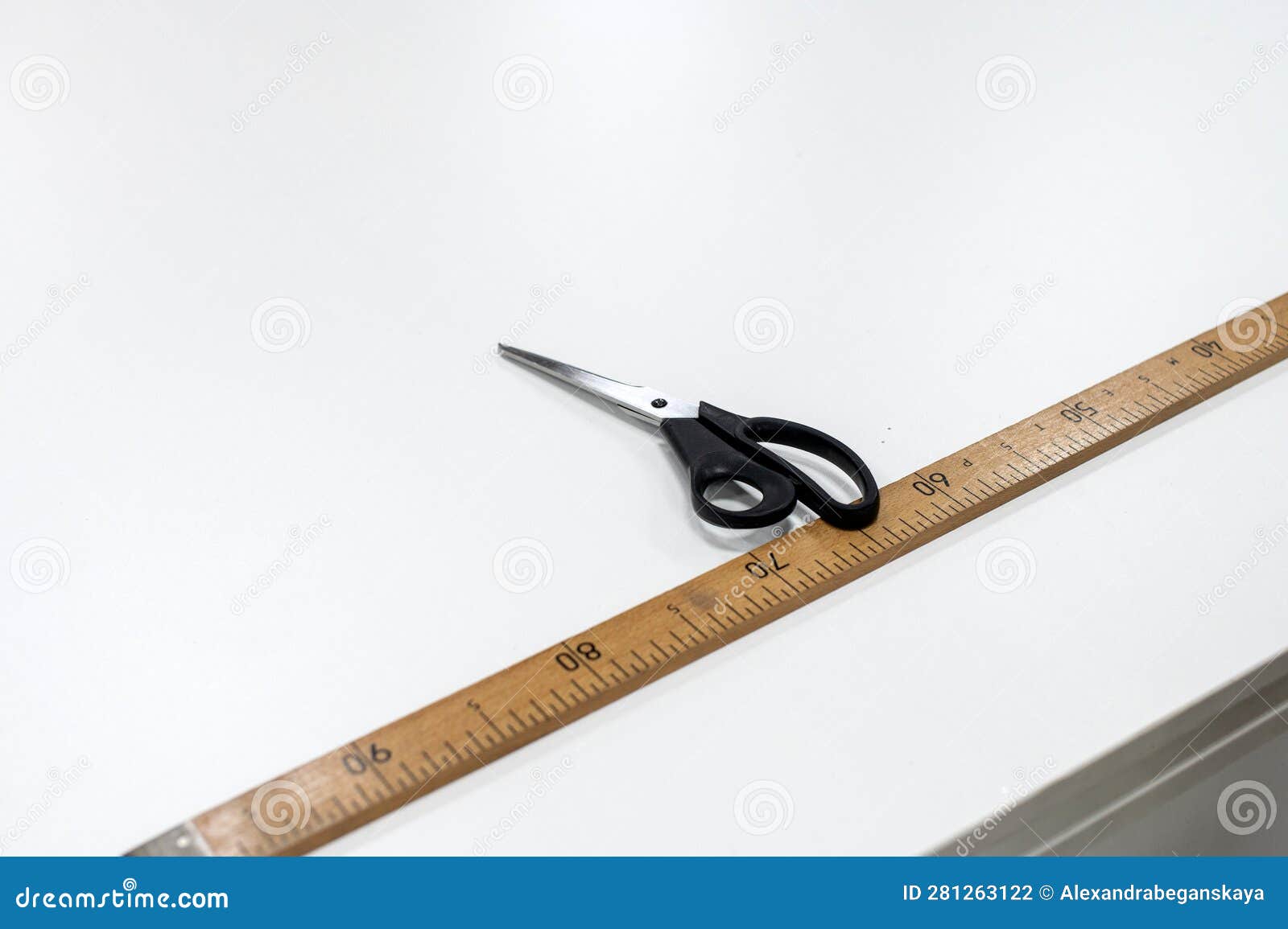 Ruler and Scissors for Fabric Stock Photo - Image of fabric, white ...
