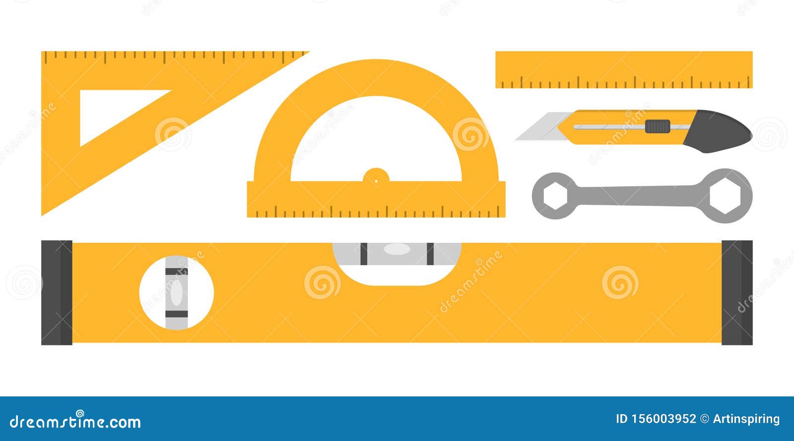 Ruler Set. Yellow Box Cutter and Tool for Scale Stock Vector ...