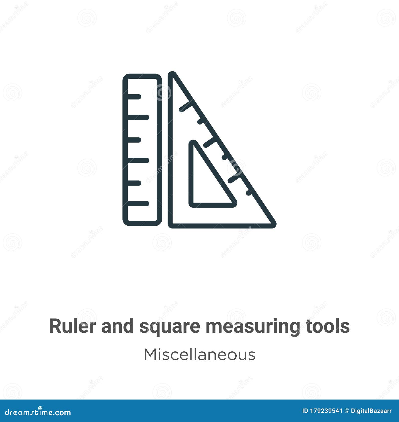 Ruler and Square Measuring Tools Outline Vector Icon. Thin Line Black ...