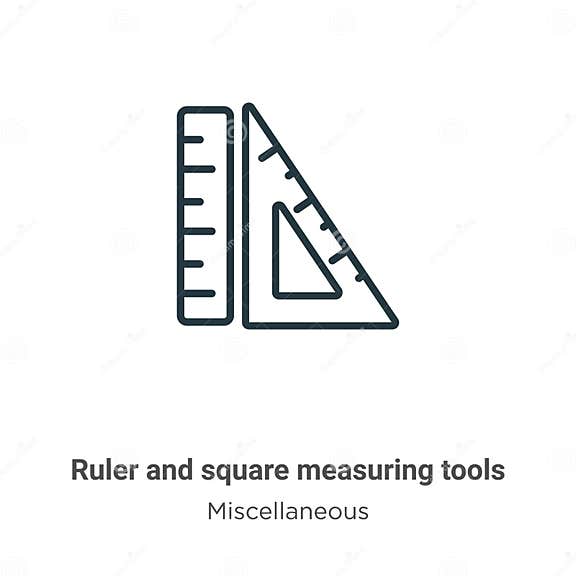 Ruler and Square Measuring Tools Outline Vector Icon. Thin Line Black ...