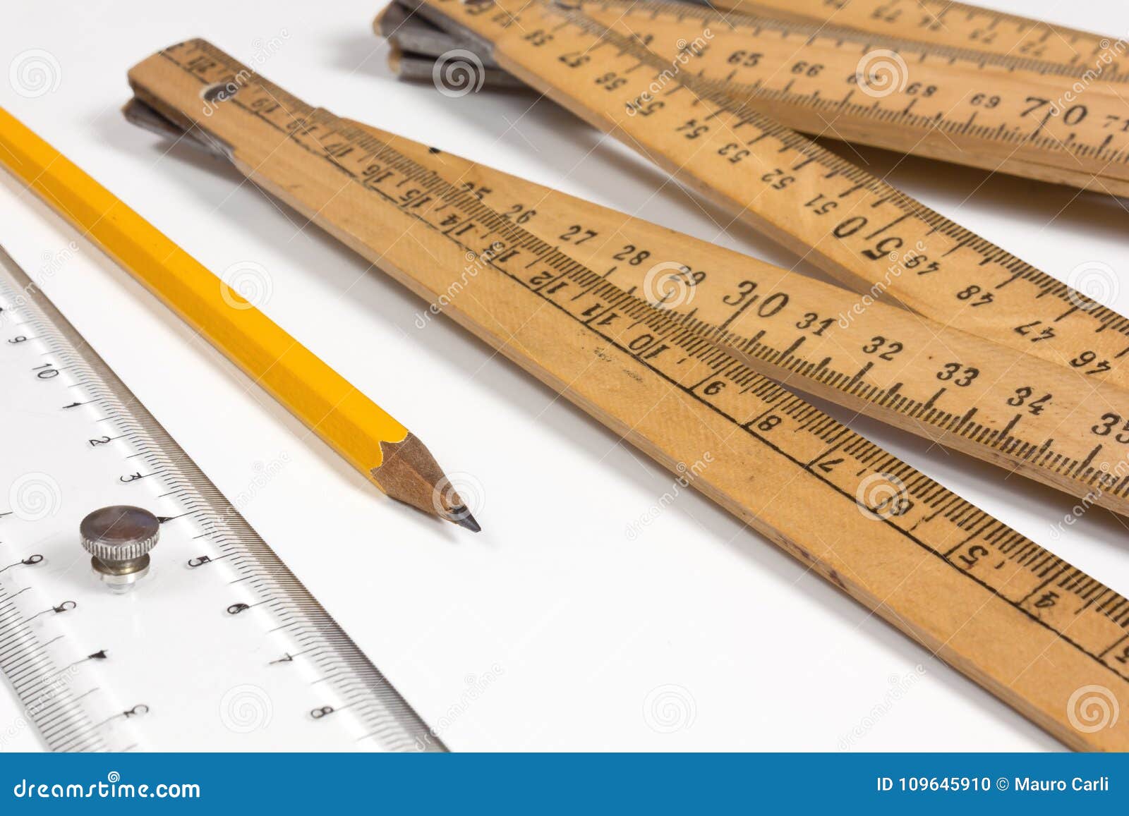 Rulers and Pencil on White Background Stock Photo - Image of isolated ...