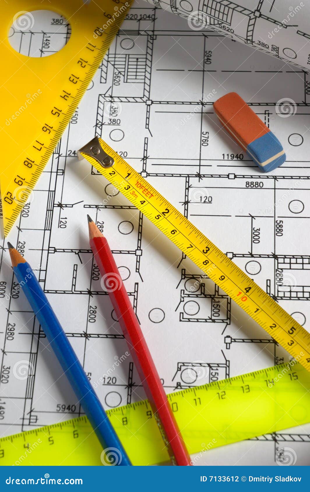 Rulers and plans stock photo. Image of architect, design - 7133612