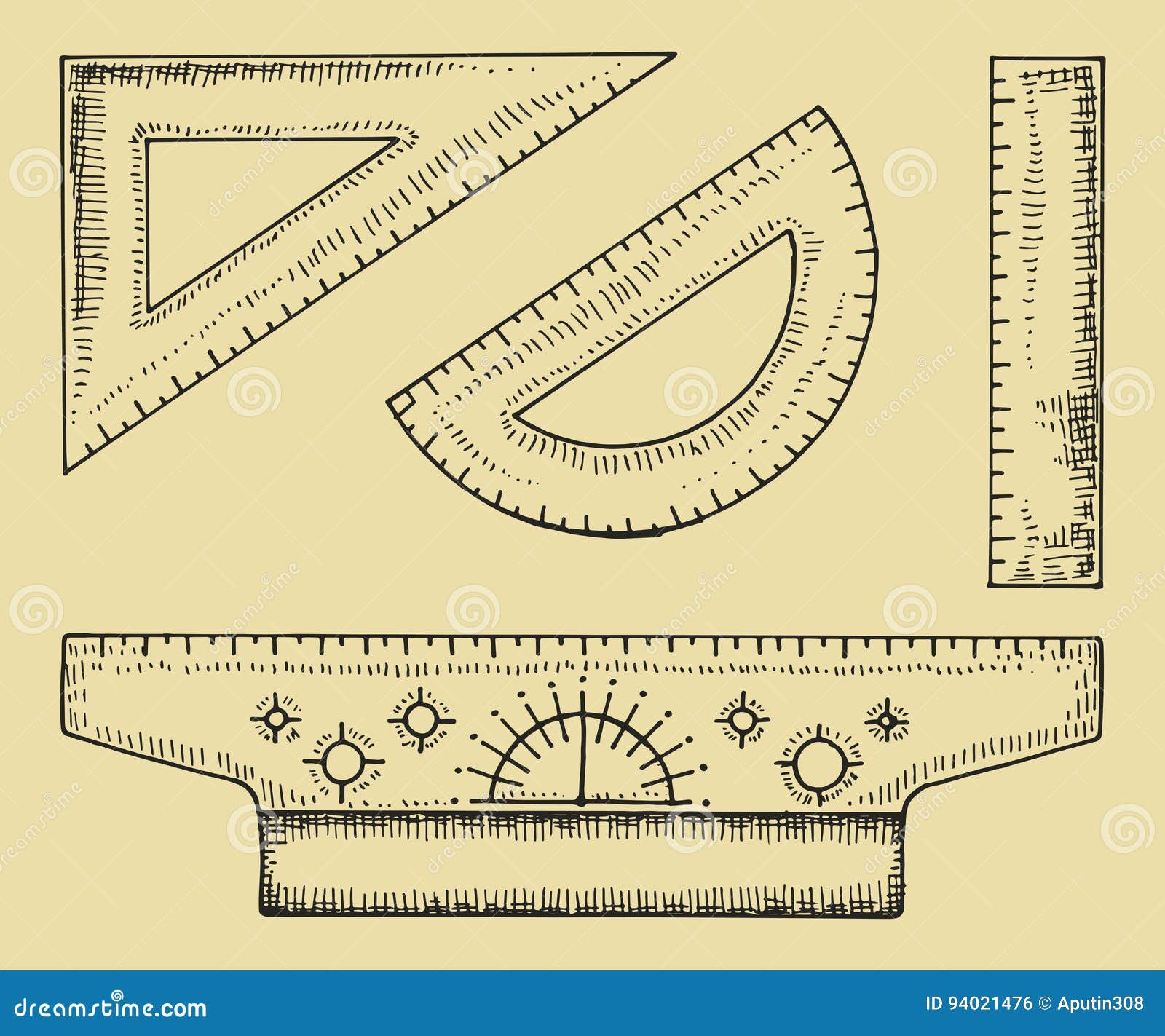 Rulers for Stationery Geometric. Vector Hand Drawing Stock Illustration ...