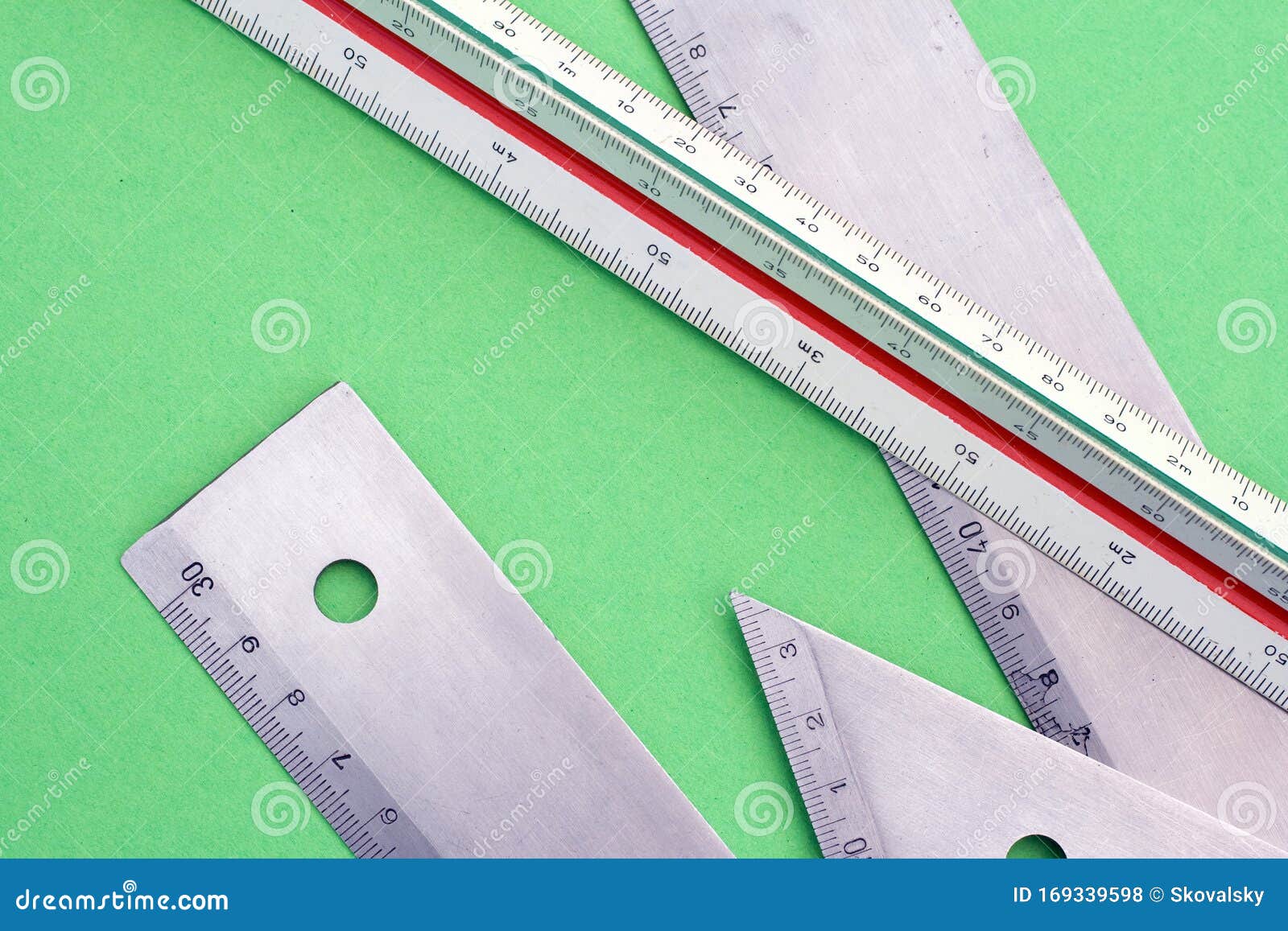 Rulers and Tools on Green Background Stock Photo - Image of building ...