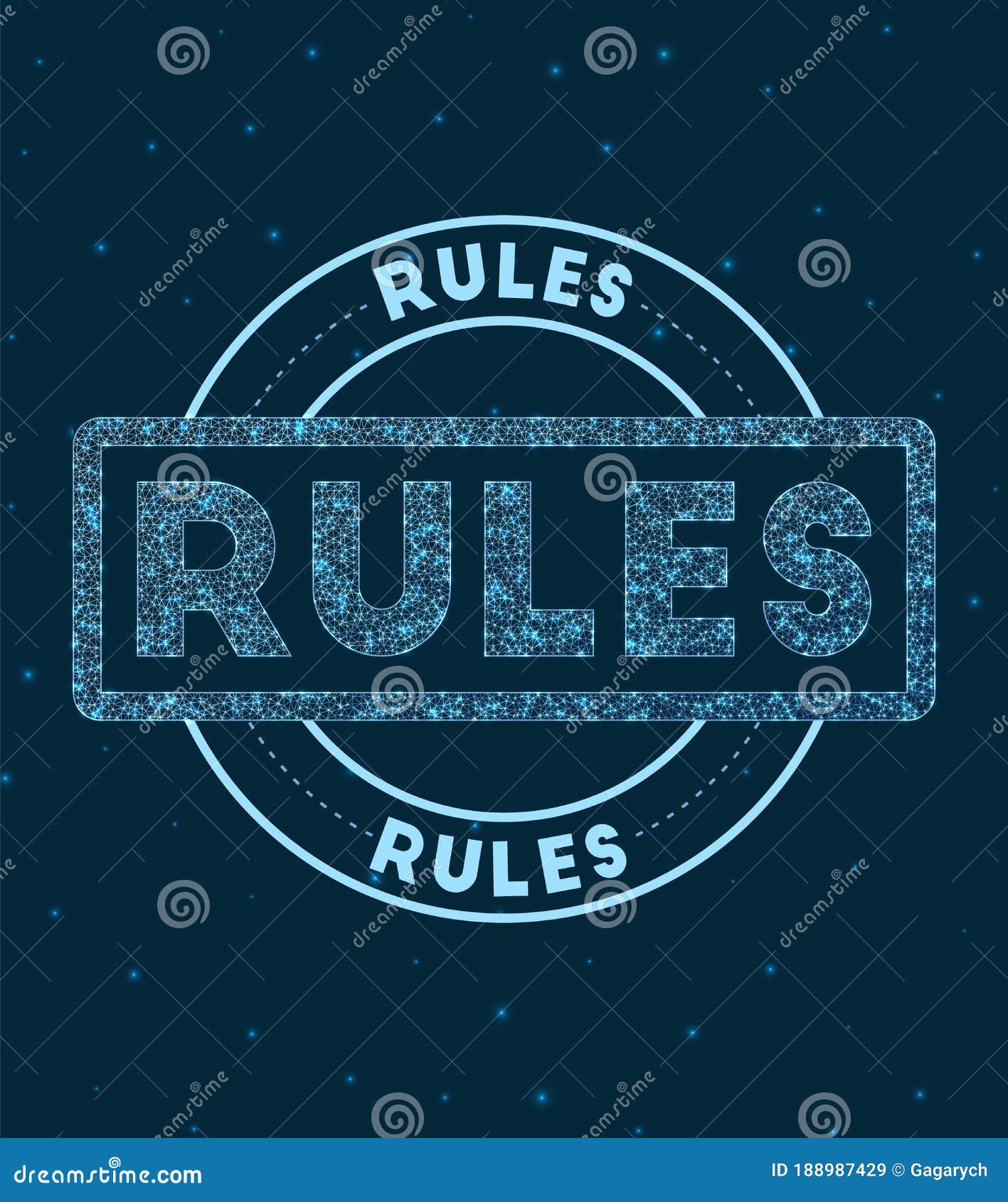 Rules. Glowing round badge stock vector. Illustration of line - 188987429