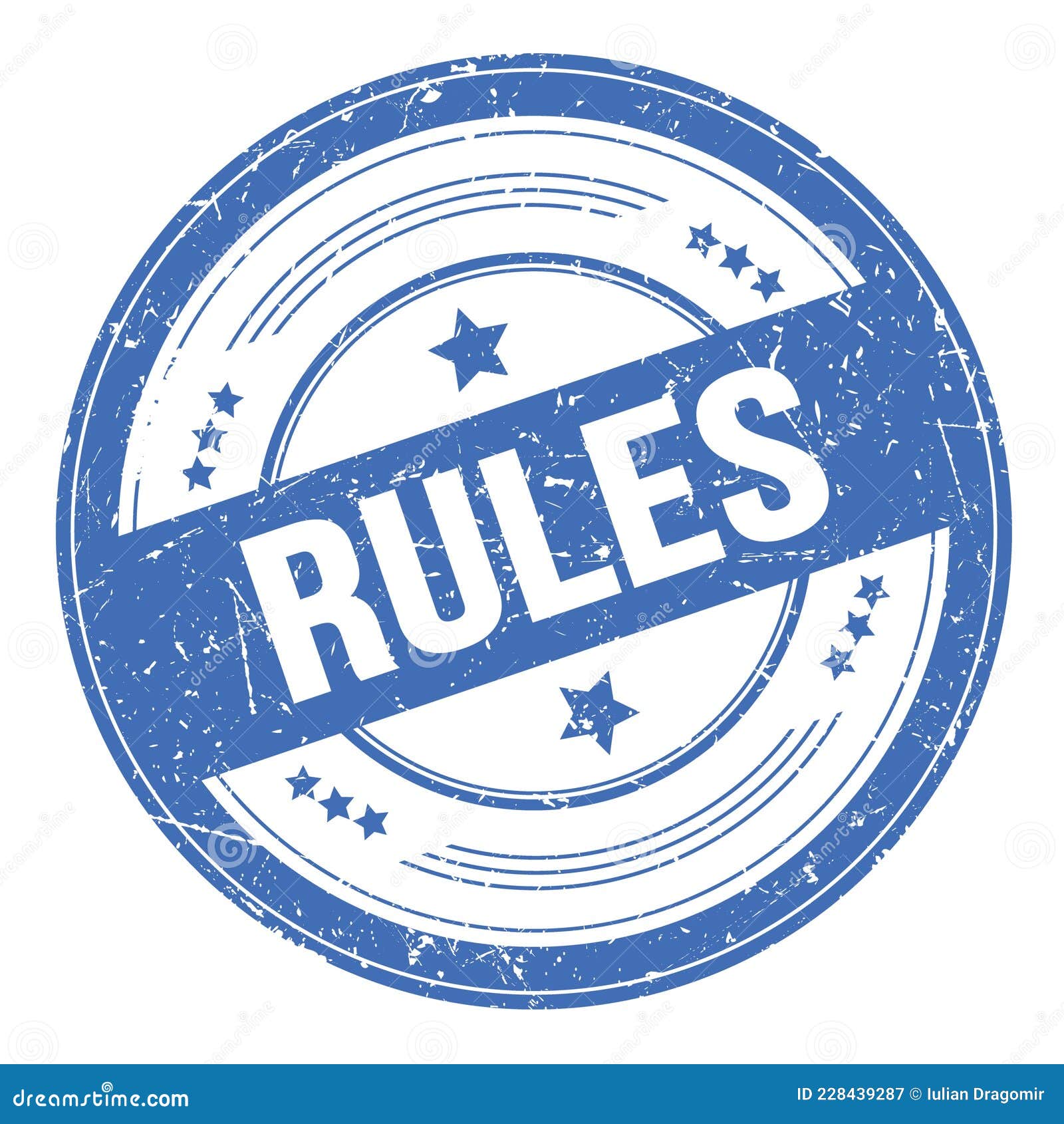 RULES Text on Blue Round Grungy Stamp Stock Illustration - Illustration ...