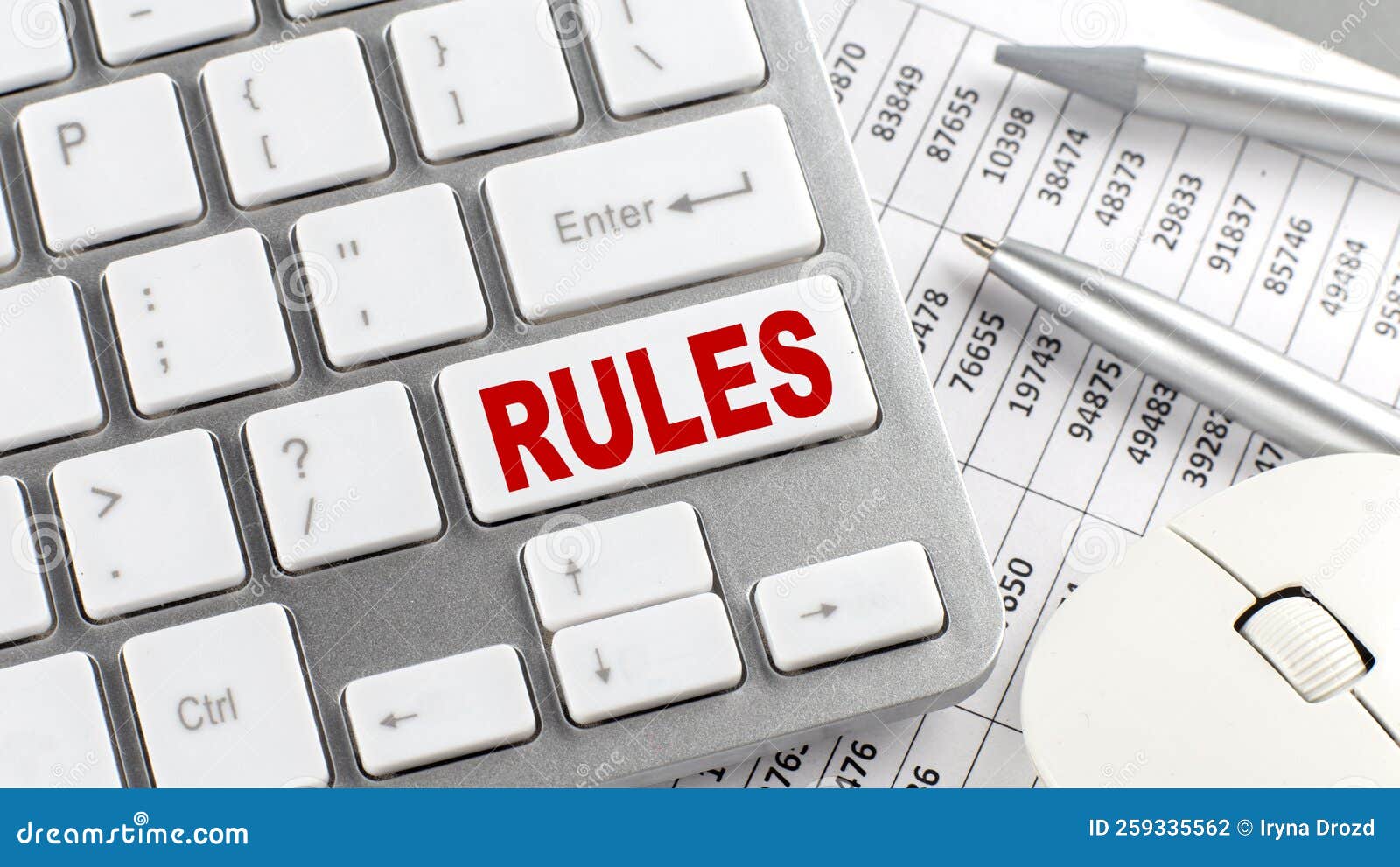 RULES Text on a Keyboard Wirh Chart and Pencil Stock Photo - Image of ...
