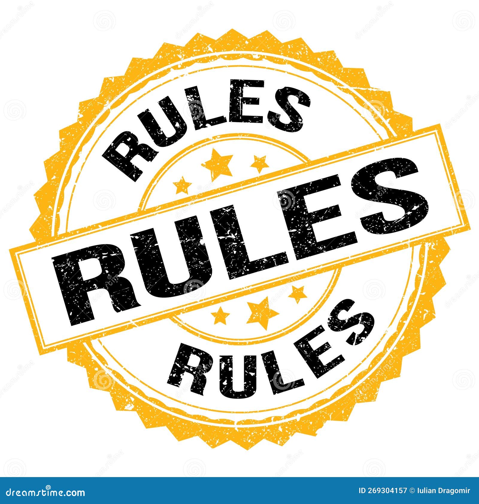 RULES Text on Yellow-black Round Stamp Sign Stock Illustration ...