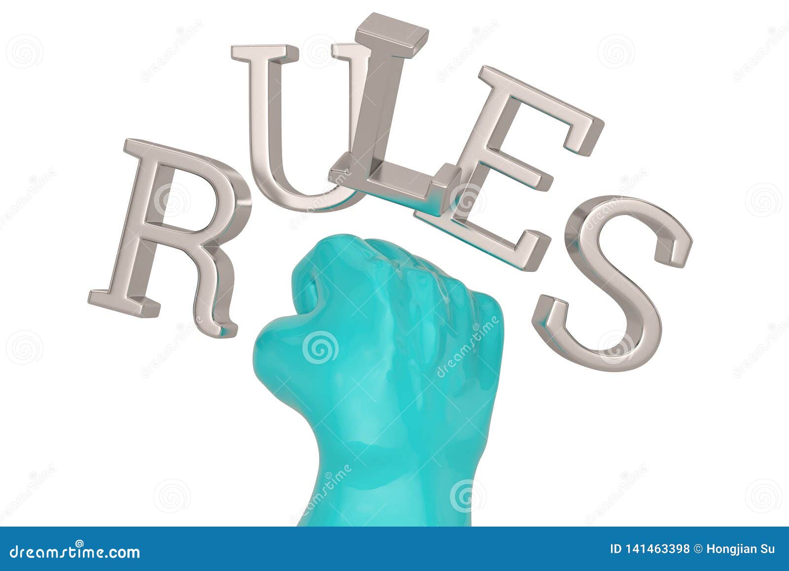 Rules Word and Blue Fist Isolated on White Background. 3D Illustration ...