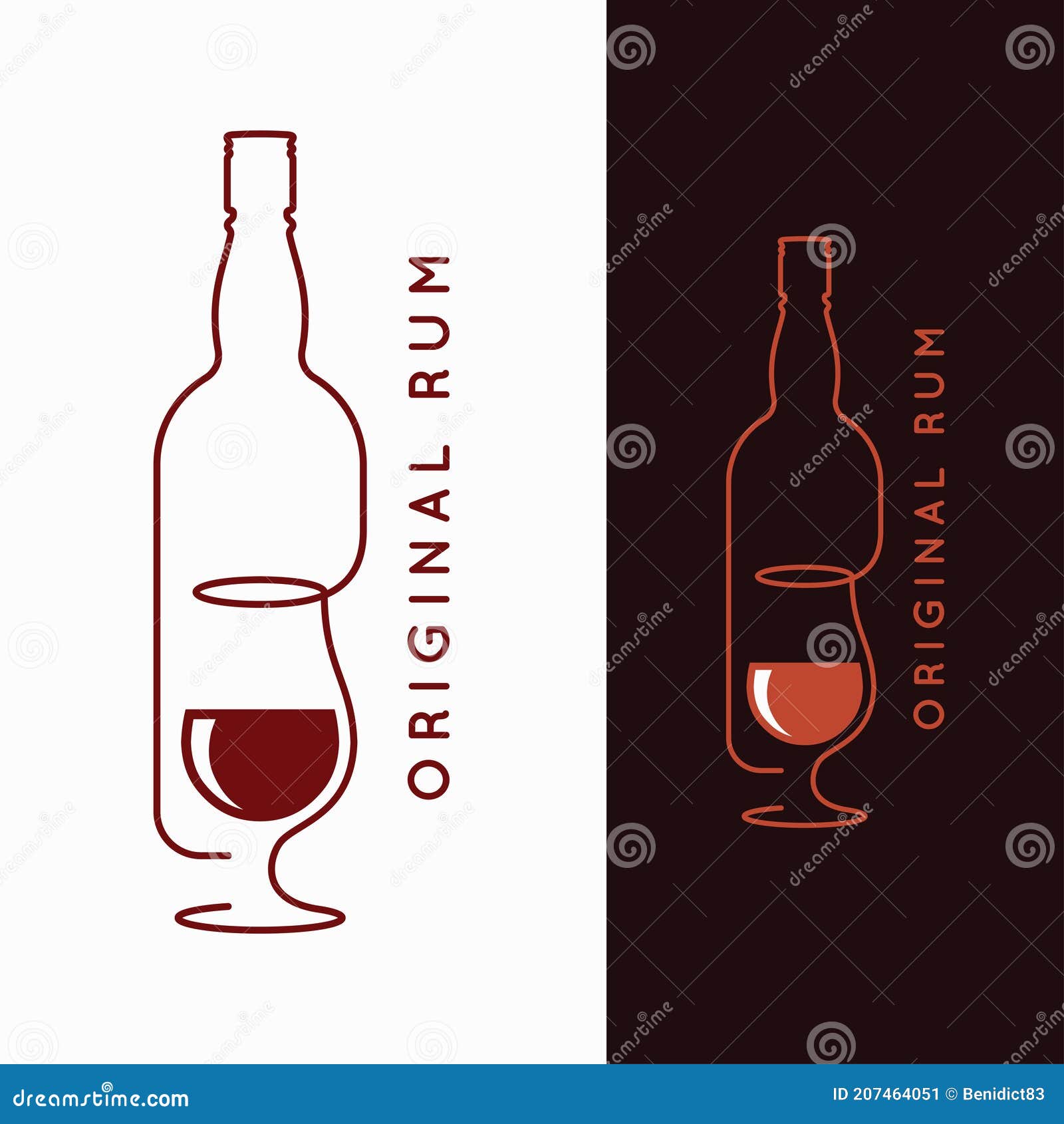 Rum Bottle Banner. Glass of Rum on White and Black Stock Illustration ...