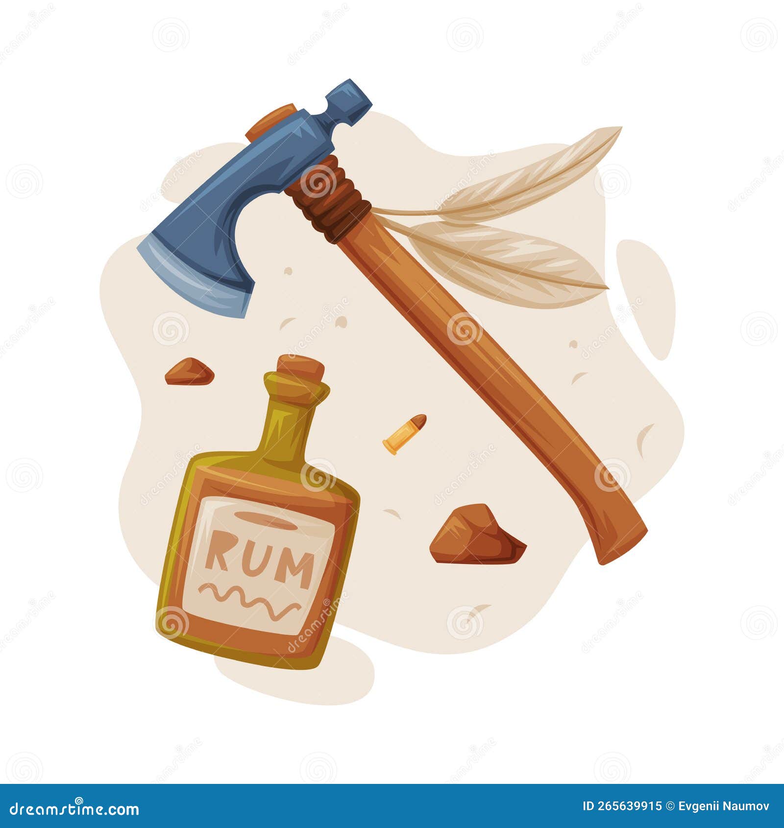 Rum Bottle and Hatchet As Wild West Object Vector Composition Stock ...