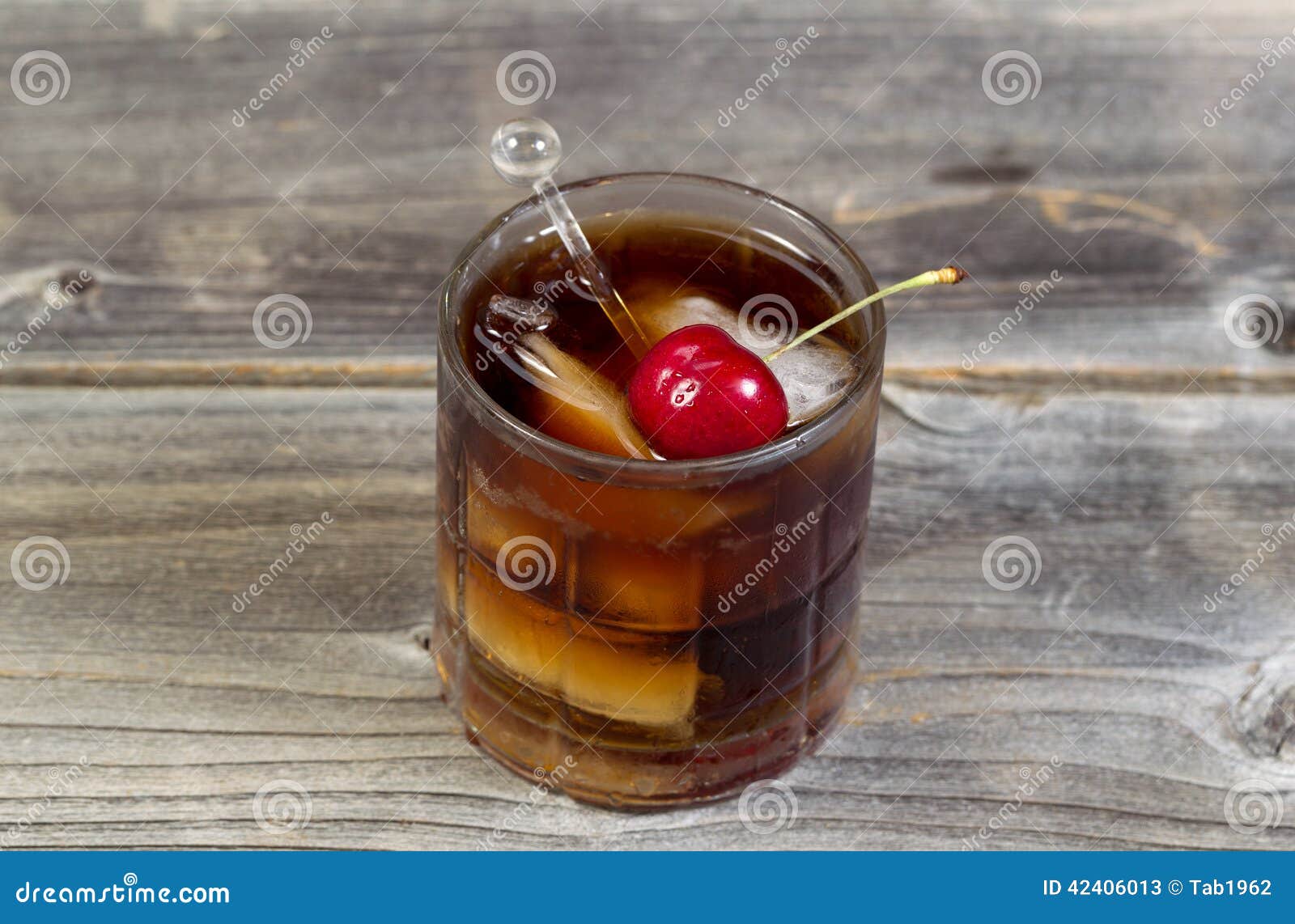 Rum and Cola with Large Red Cherry Stock Image - Image of liquor, cold ...