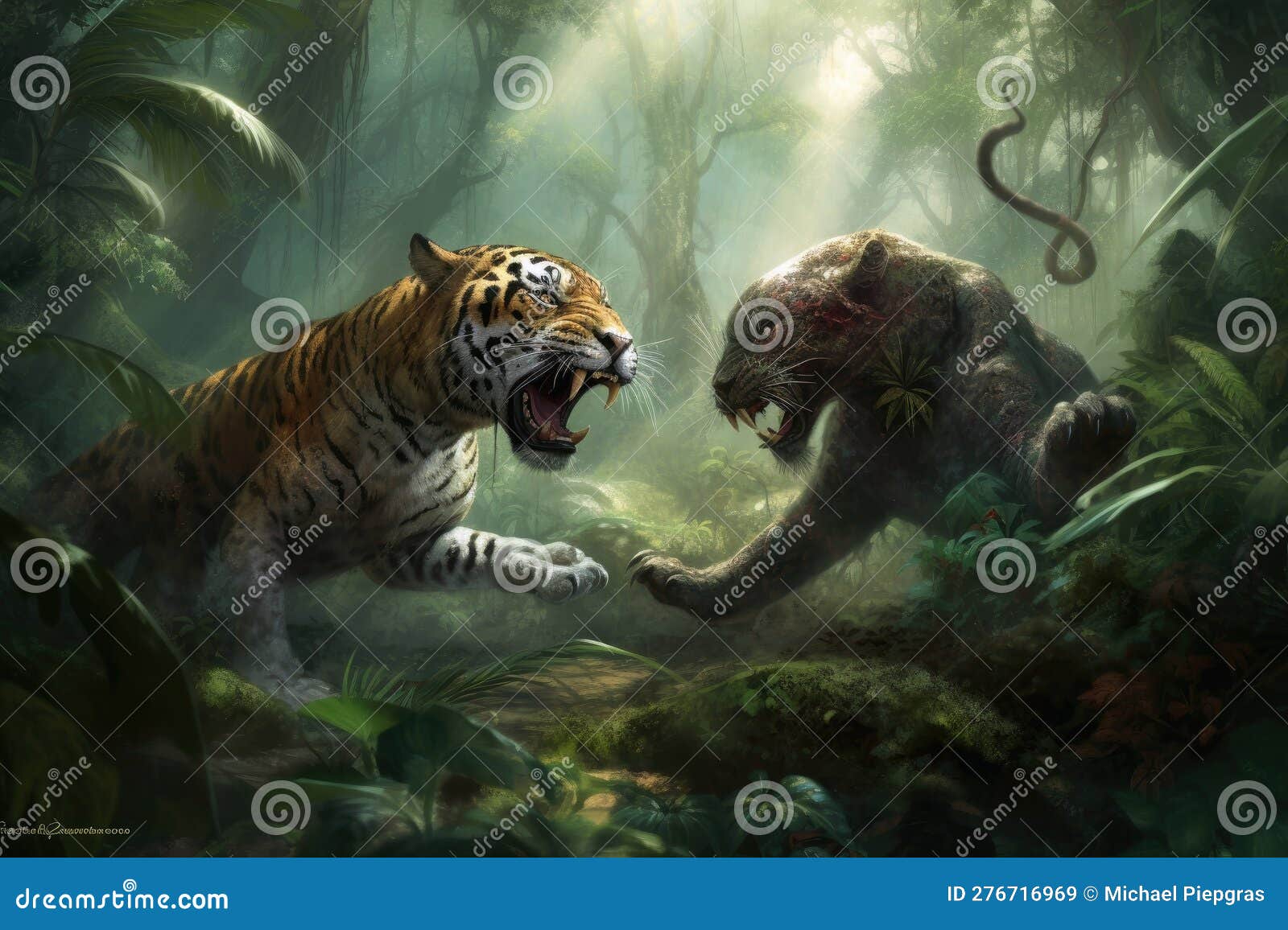 Rumble in the Jungle Two Beasts Fighting Created with Generative AI ...