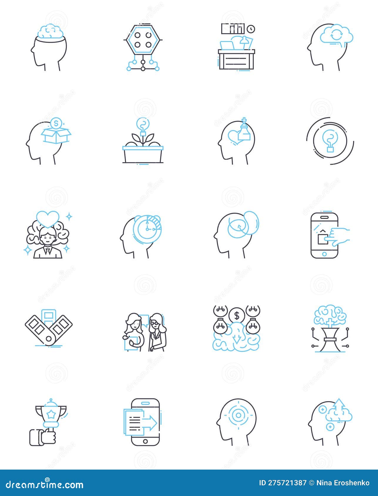 Rumination Linear Icons Set. Overthinking, Reflection, Contemplation ...