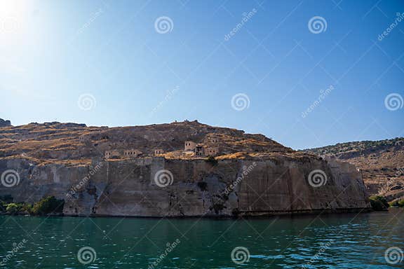 Rumkale Castle View from Euphrates River Stock Image - Image of village ...