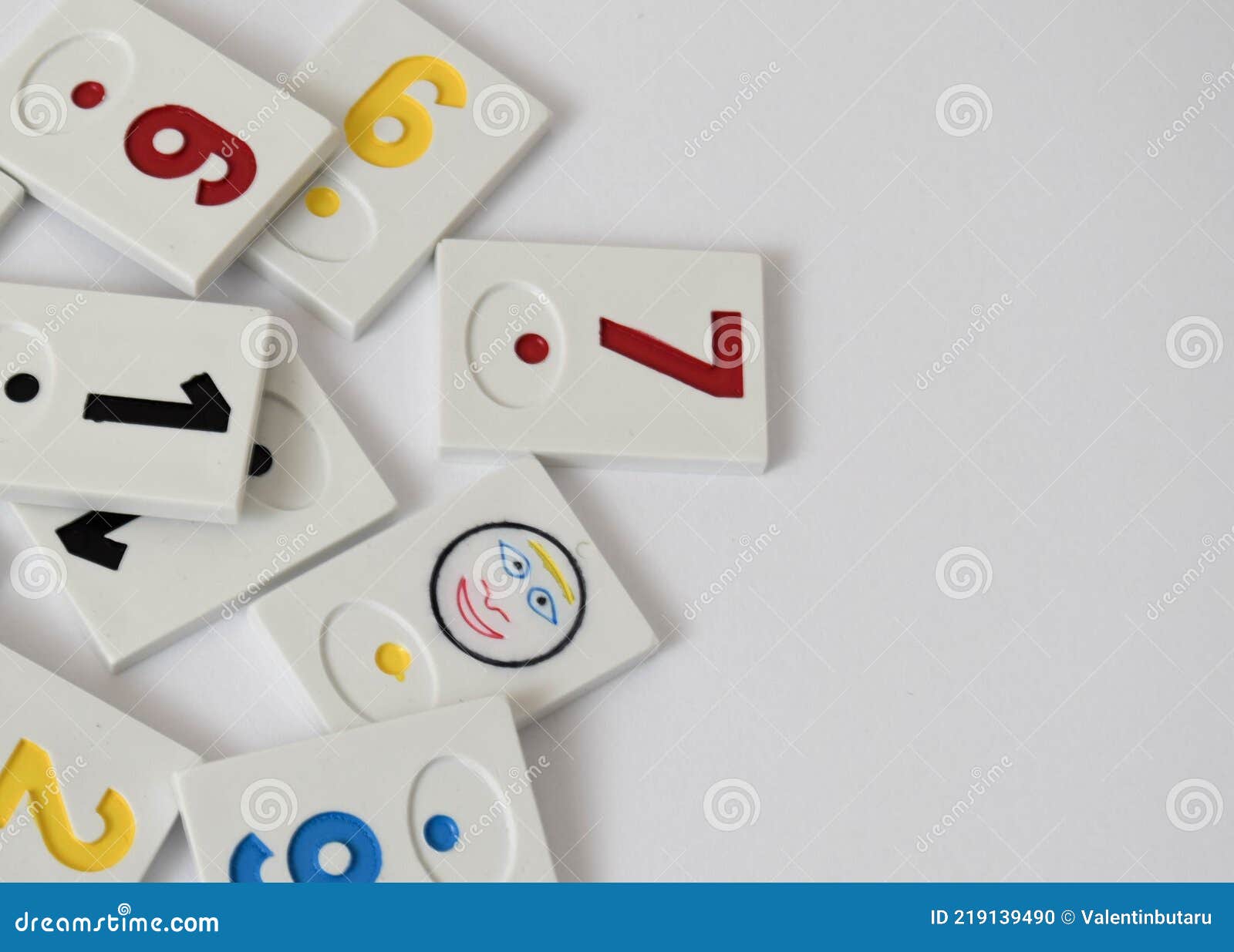 Rummy Pieces Randomly Mixed on a White Background. Free Space for Text ...