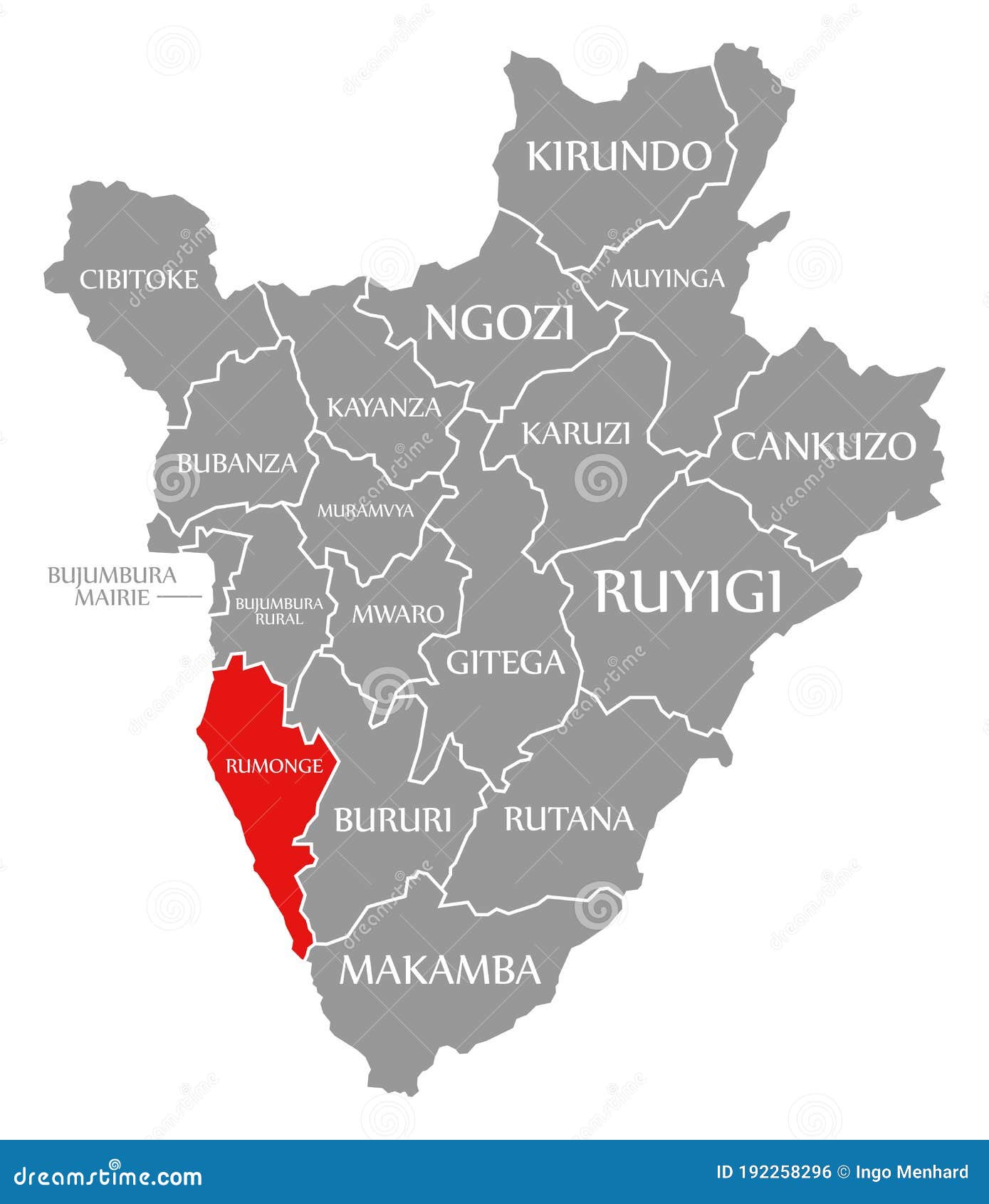 Rumonge Red Highlighted in Map of Burundi Stock Illustration ...