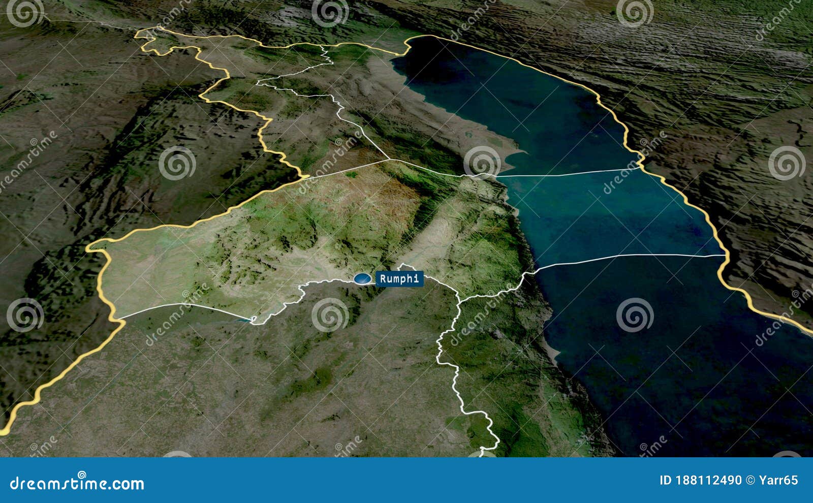Rumphi, Malawi - Highlighted with Capital. Satellite Stock Illustration ...