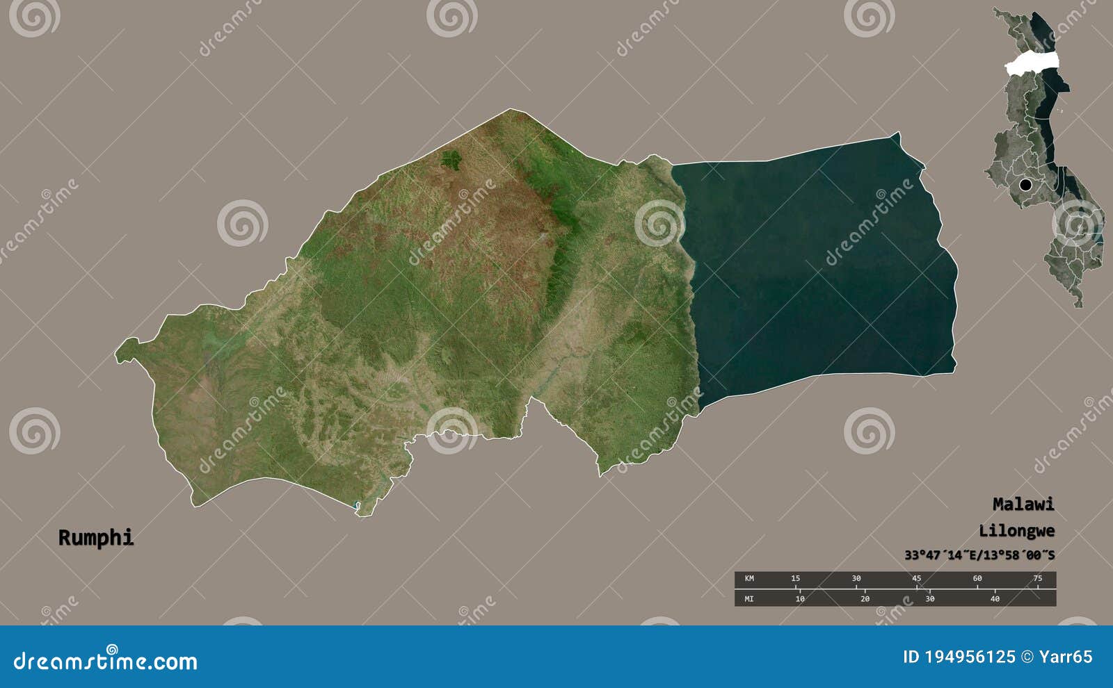 Rumphi, District of Malawi, Zoomed. Satellite Stock Illustration ...