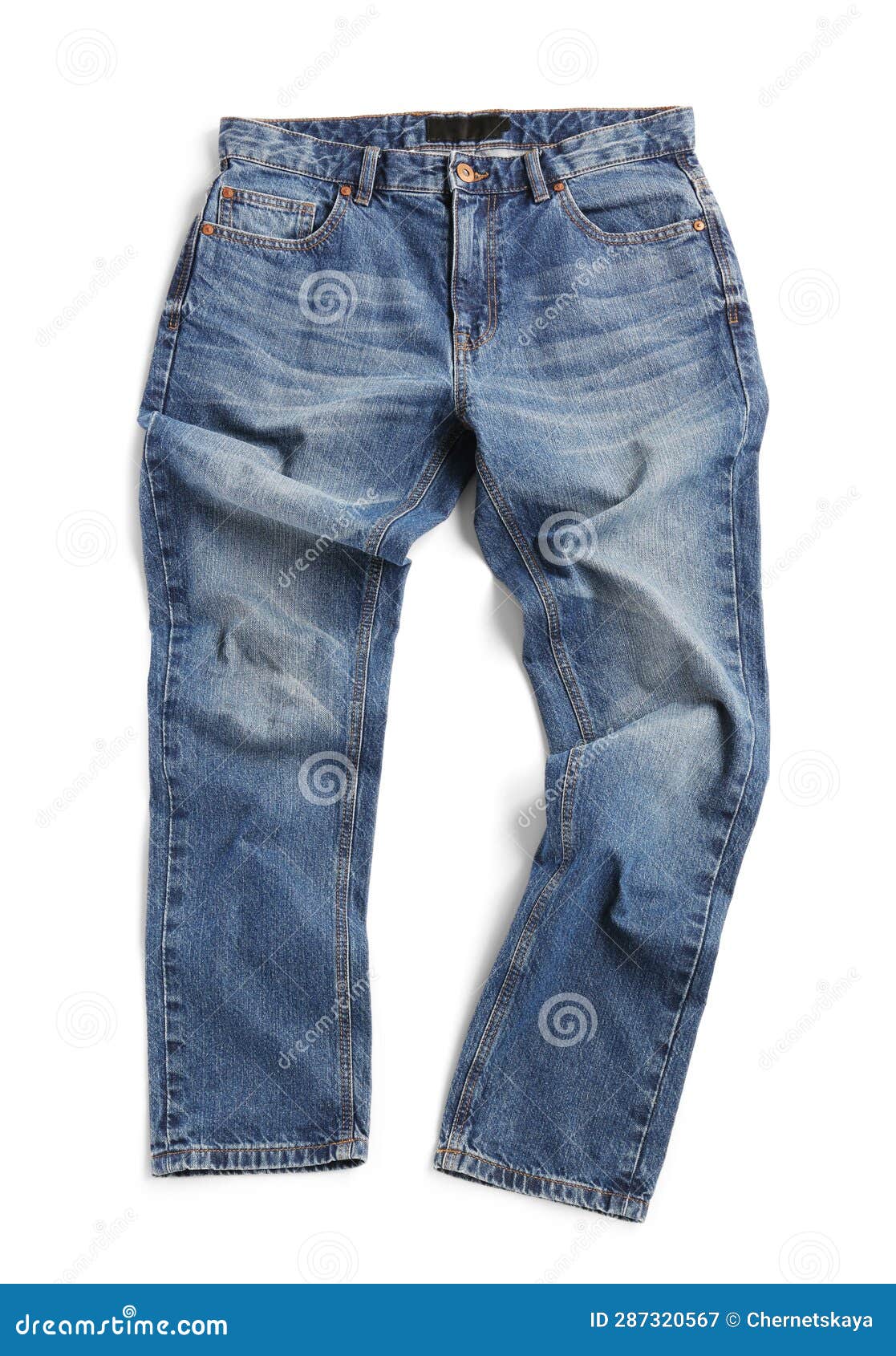 Rumpled Blue Jeans Isolated on White, Top View. Stylish Clothes Stock ...