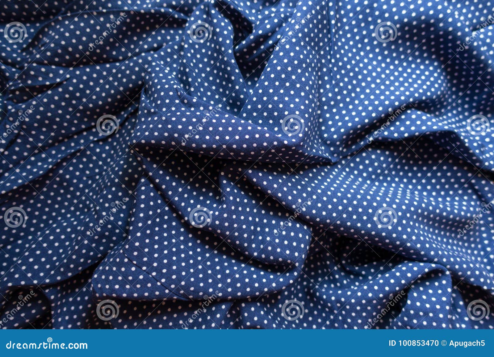 Rumpled Fabric in Blue and White with Polka Dot Print Stock Photo ...
