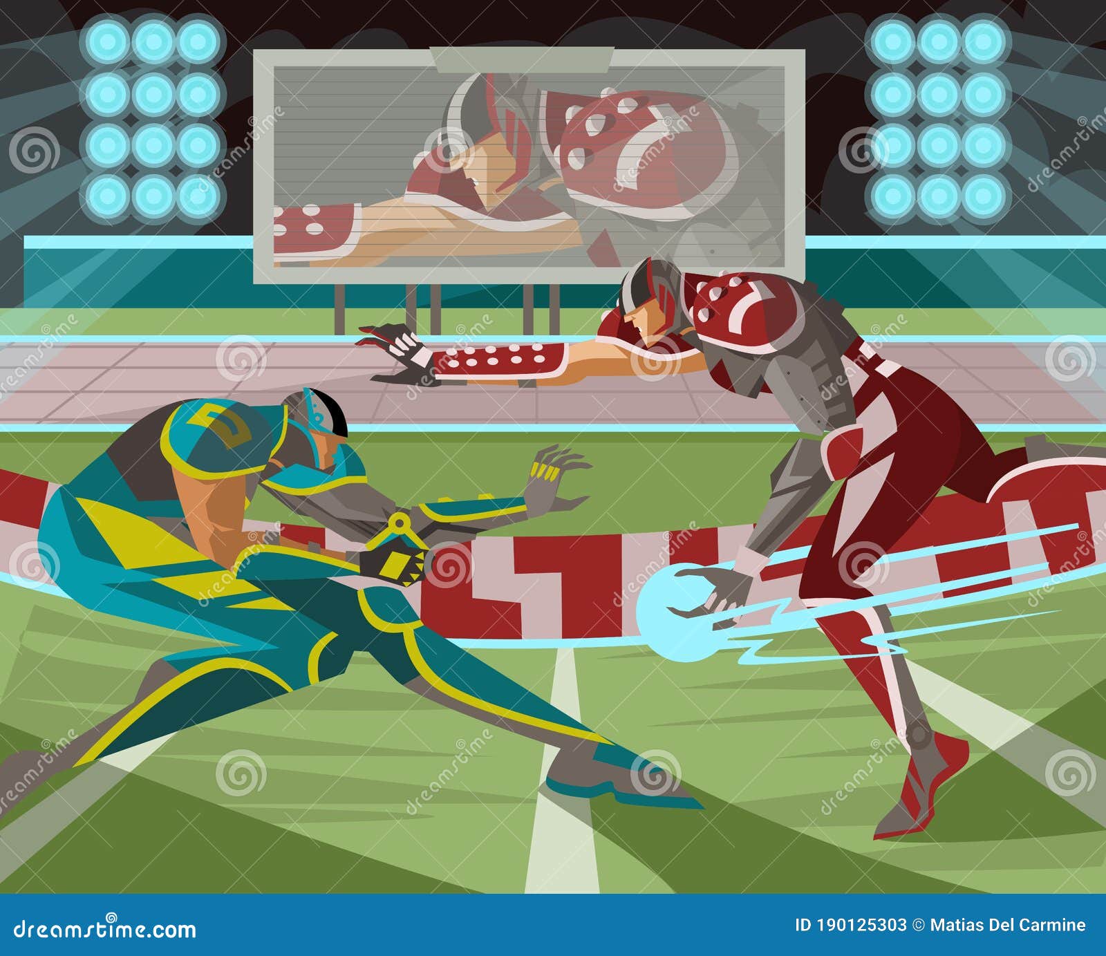 Science Fiction Sport with Two Cyborg Players and Energy Ball on ...