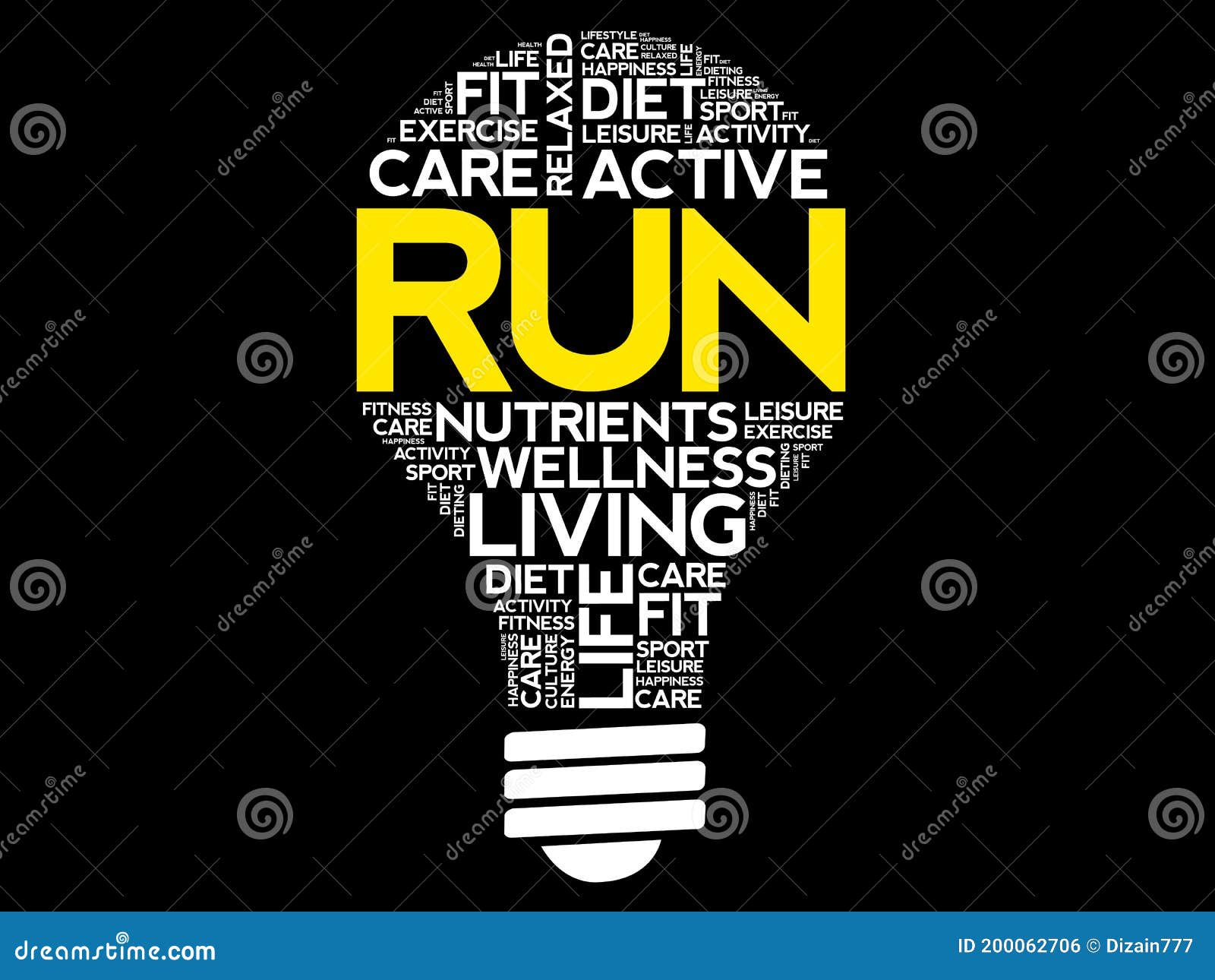 RUN Bulb Word Cloud Collage Stock Illustration - Illustration of ...