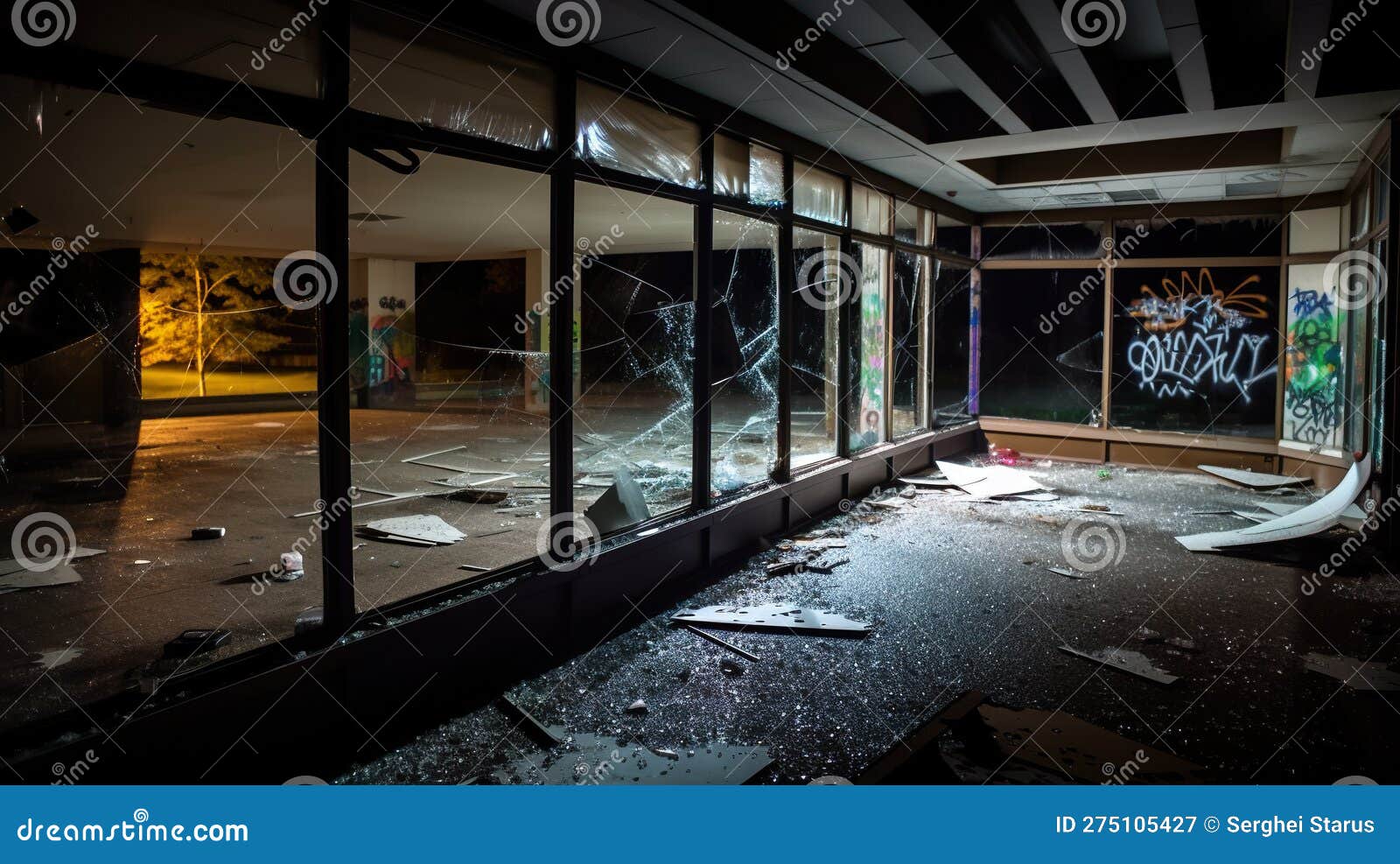 A Run Down Building with Broken Windows and Graffiti on the Walls. AI ...