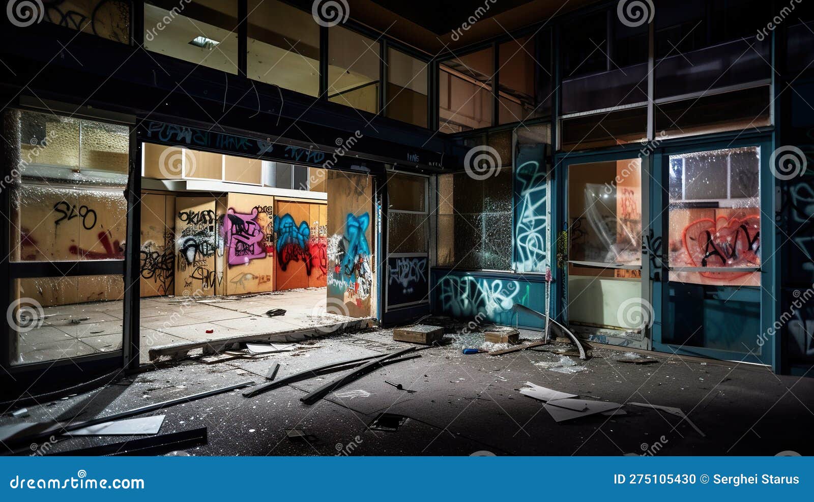 A Run Down Building with Broken Windows and Graffiti on the Walls. AI ...