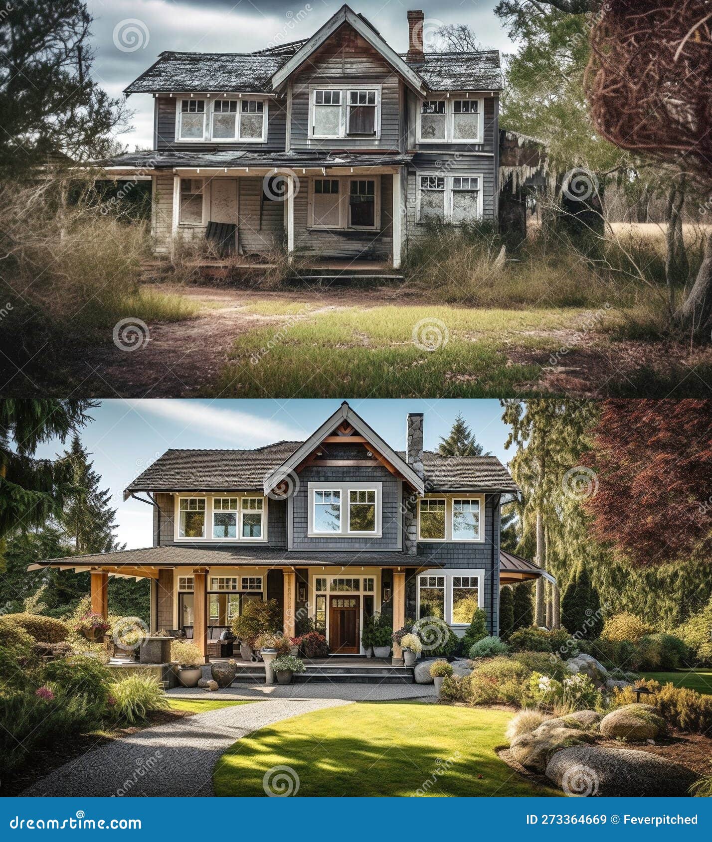 Weathered Run-down Country House before and after Renovation ...