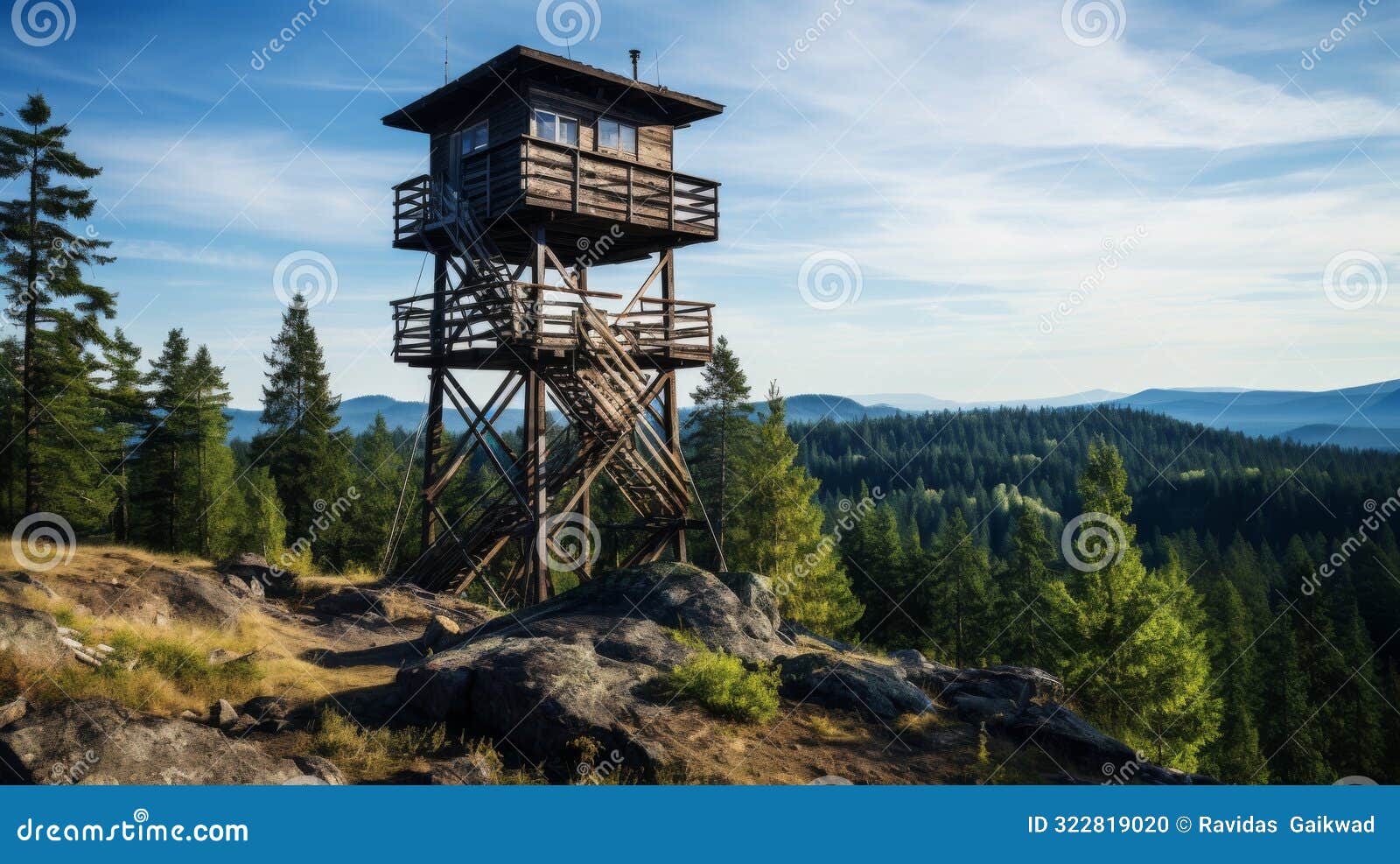 Run-down Fire Lookout Tower in Forest Stock Illustration - Illustration ...