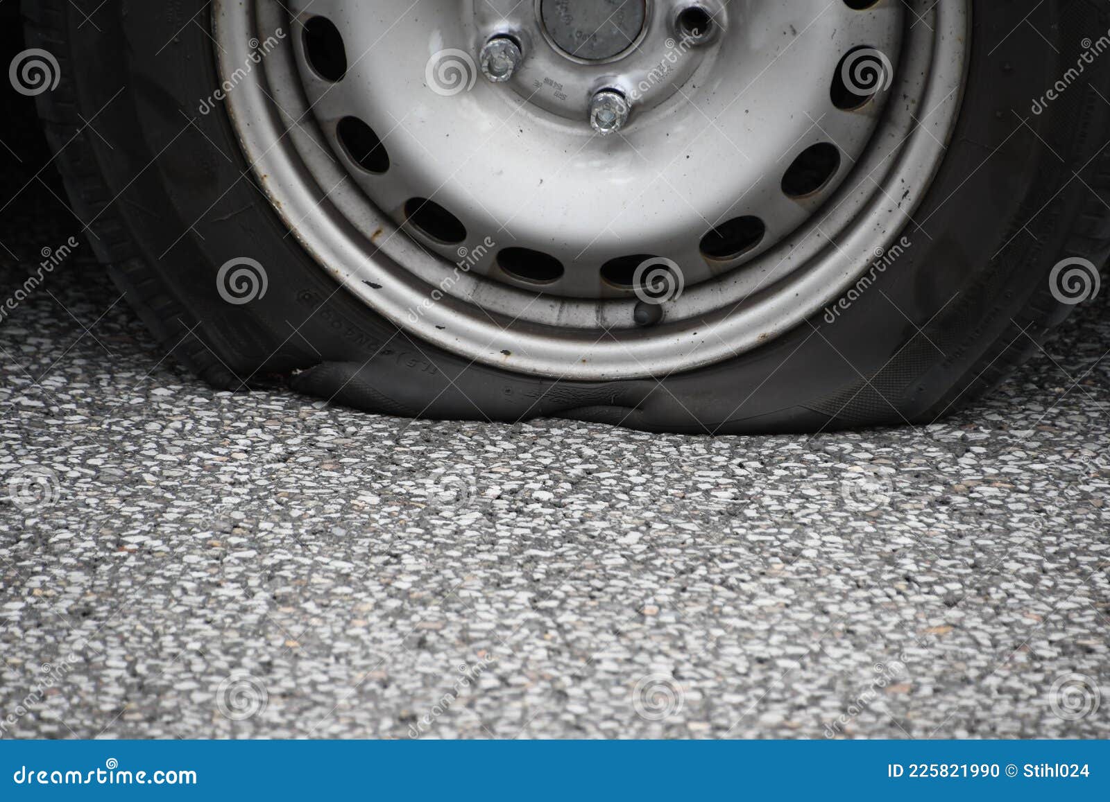 Run flat tyre on on road stock photo. Image of highway - 225821990
