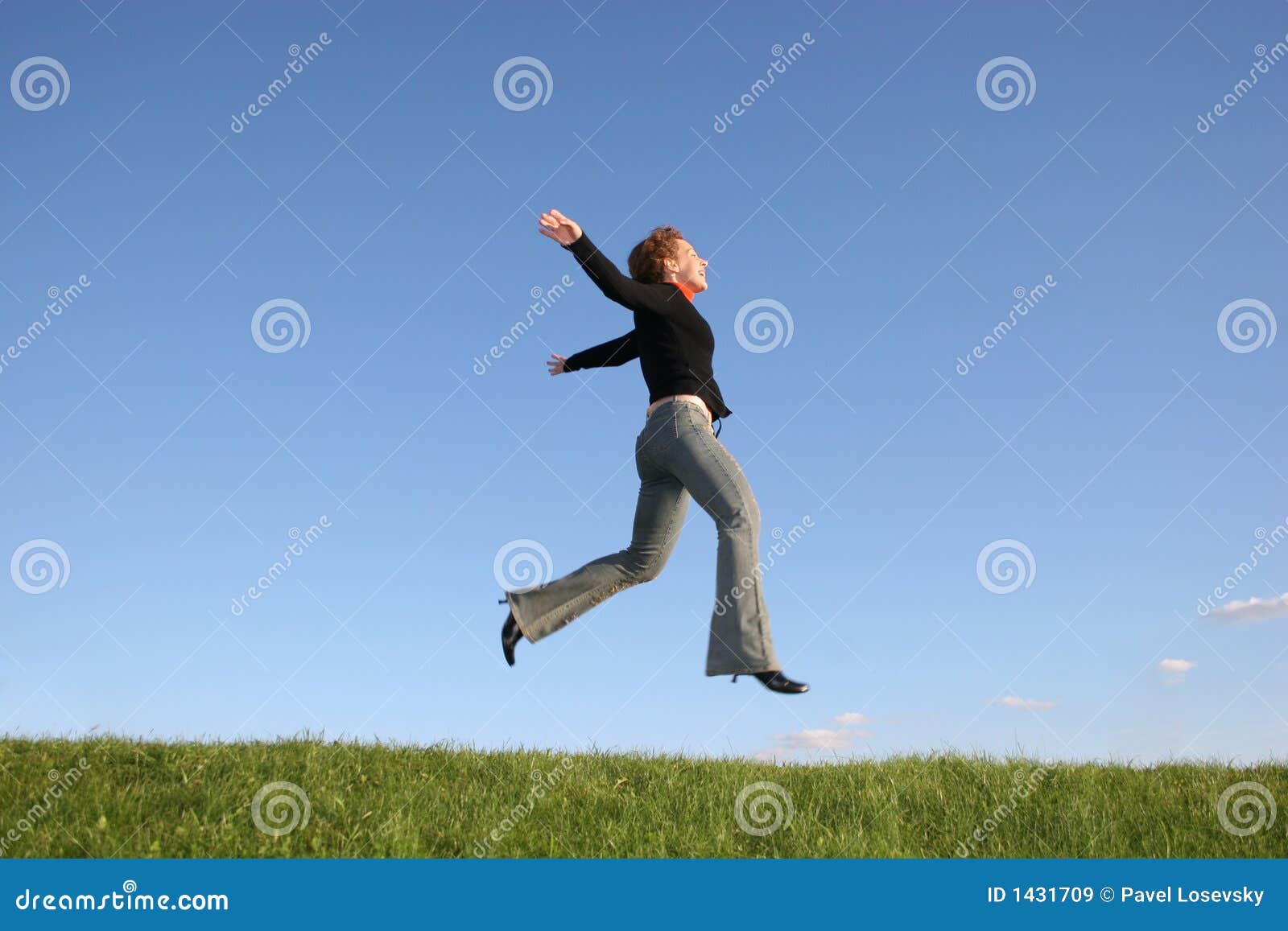 Run jump girl stock image. Image of body, enjoying, blue - 1431709